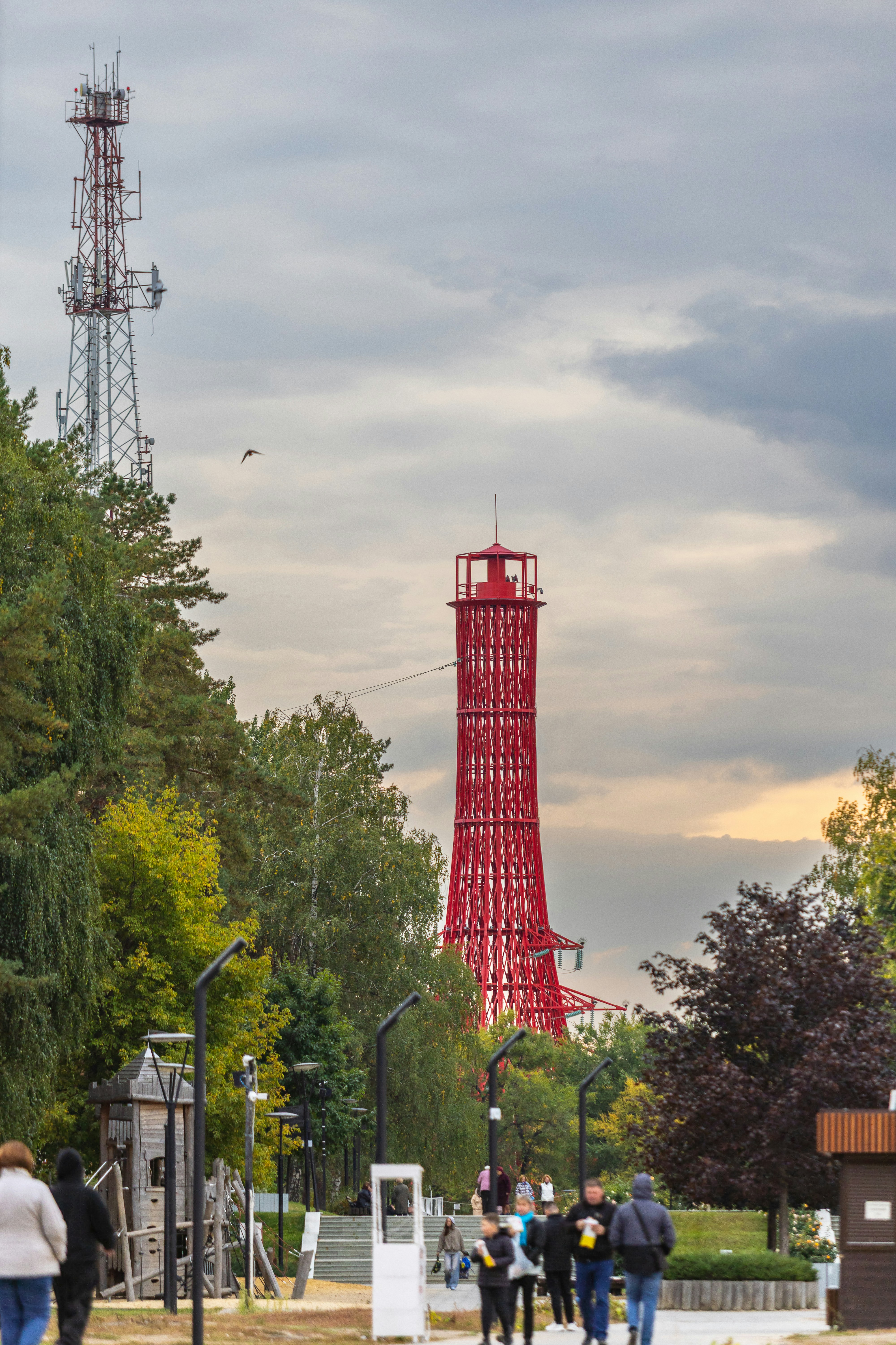 The Crimson Beacon Amidst Urban Serenity