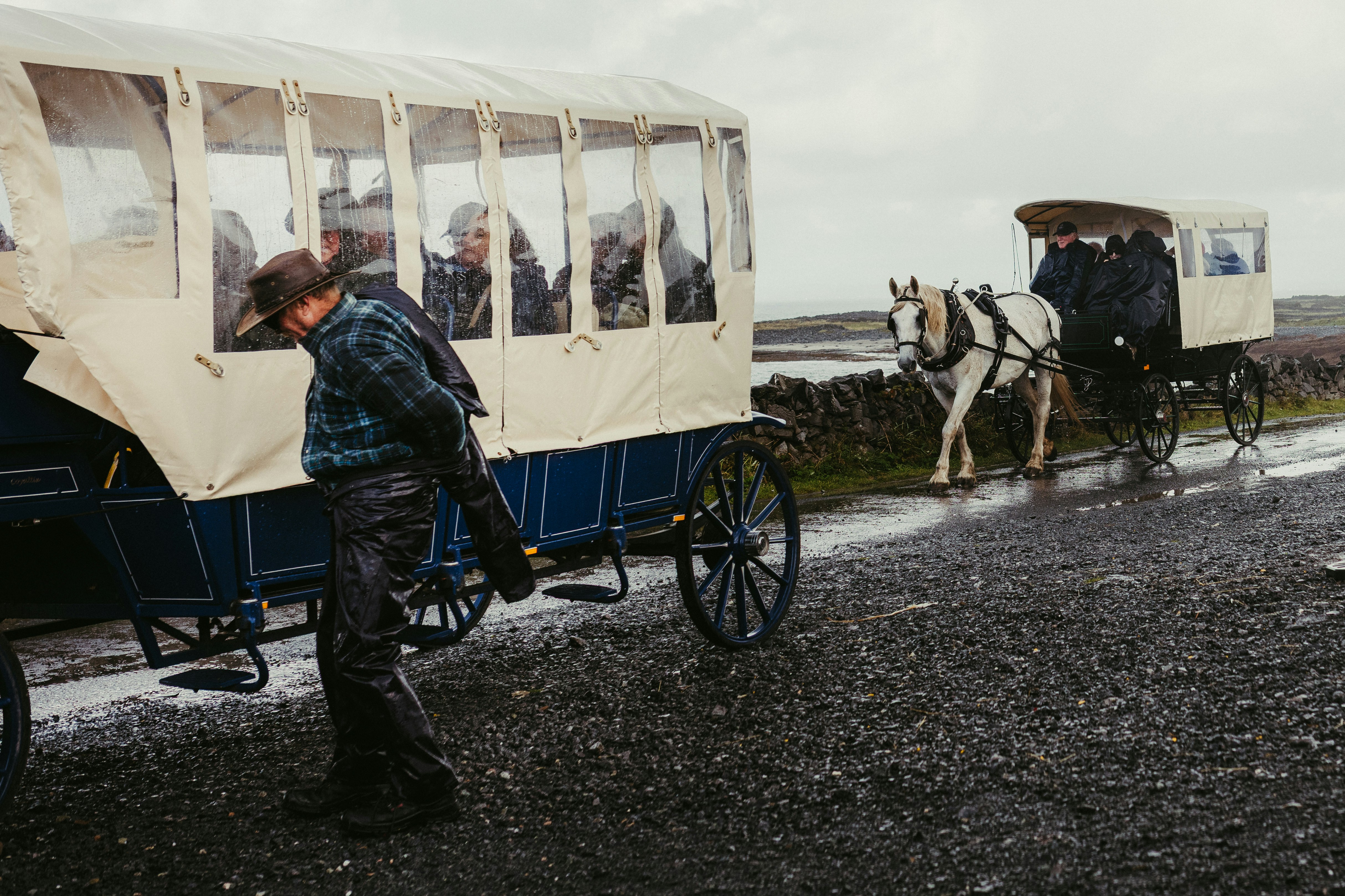 Echoes of Tradition: Horse-Drawn Carriages in Rain