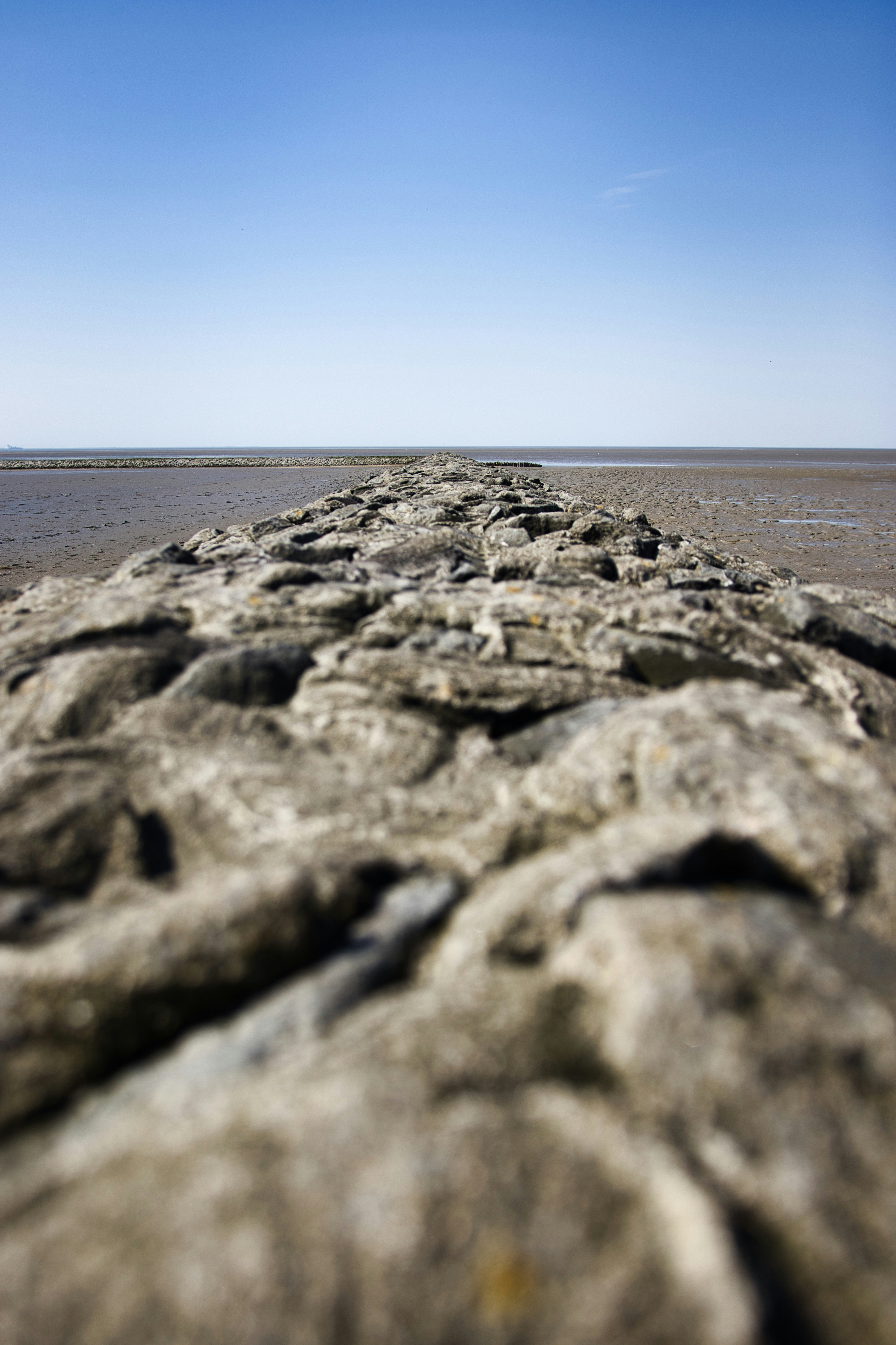 Rugged Breakwater Pier Reaching Toward a Calm Horizon