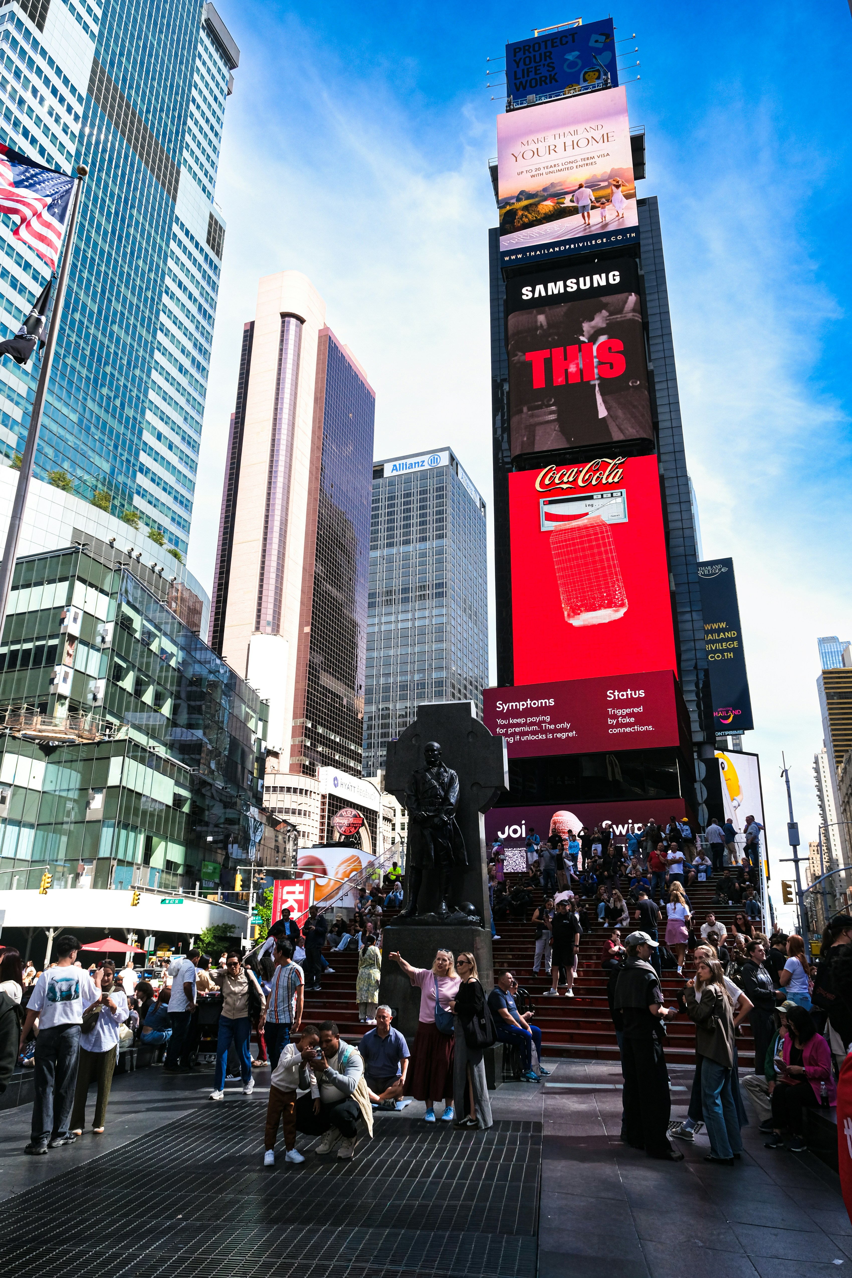 Neon Pulse at Times Square: A Crowd Gathered Under Giant Screens