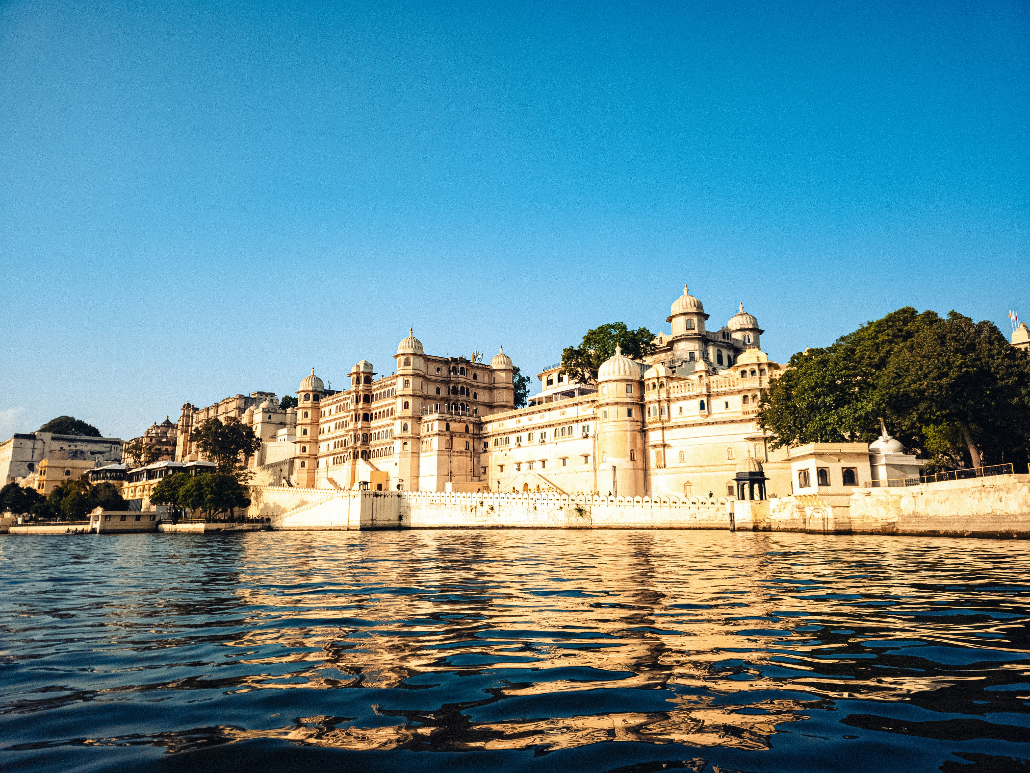 Historic palace complex on a clear blue sky day.