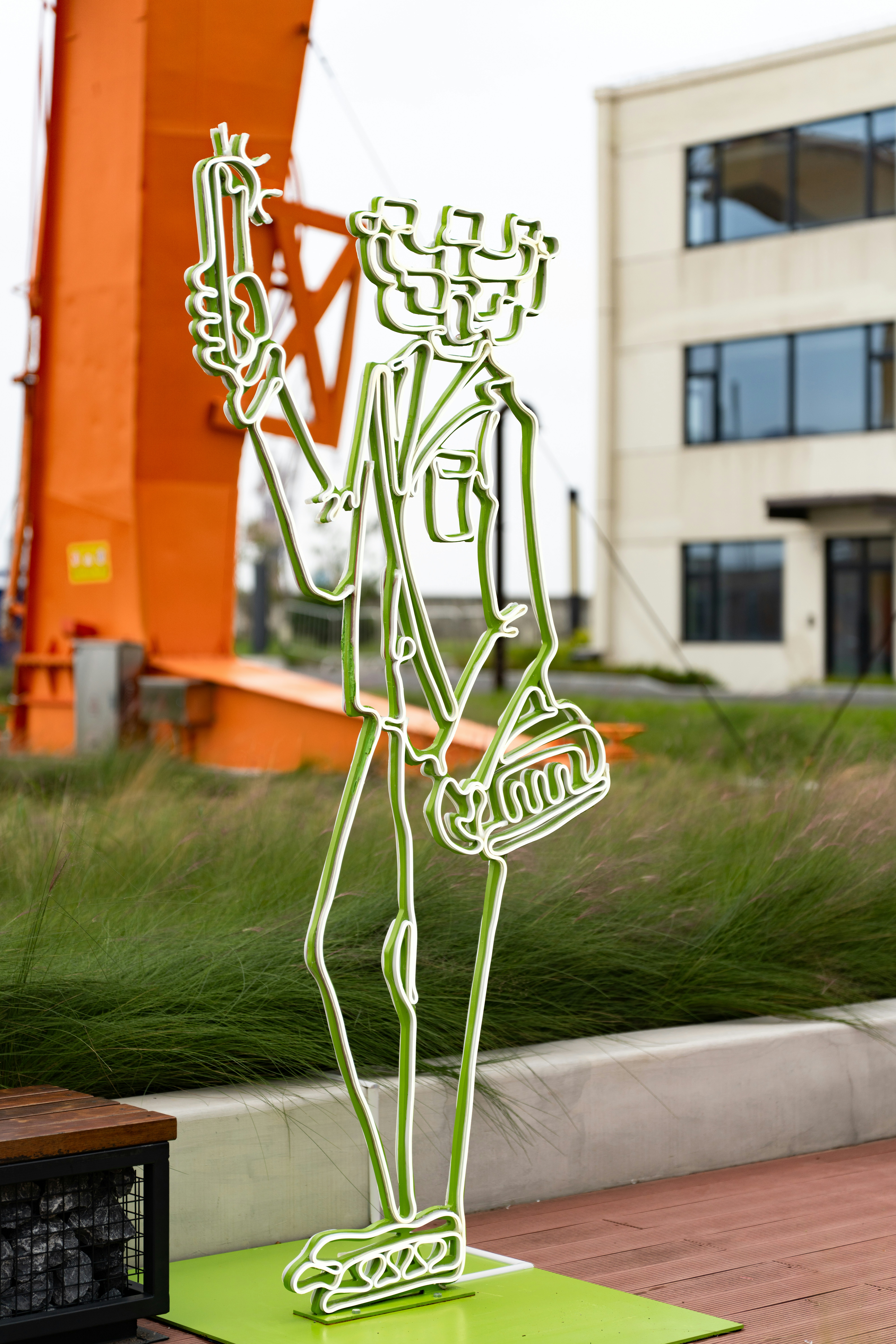 Neon Dreams: A Playful Figure in the Urban Landscape