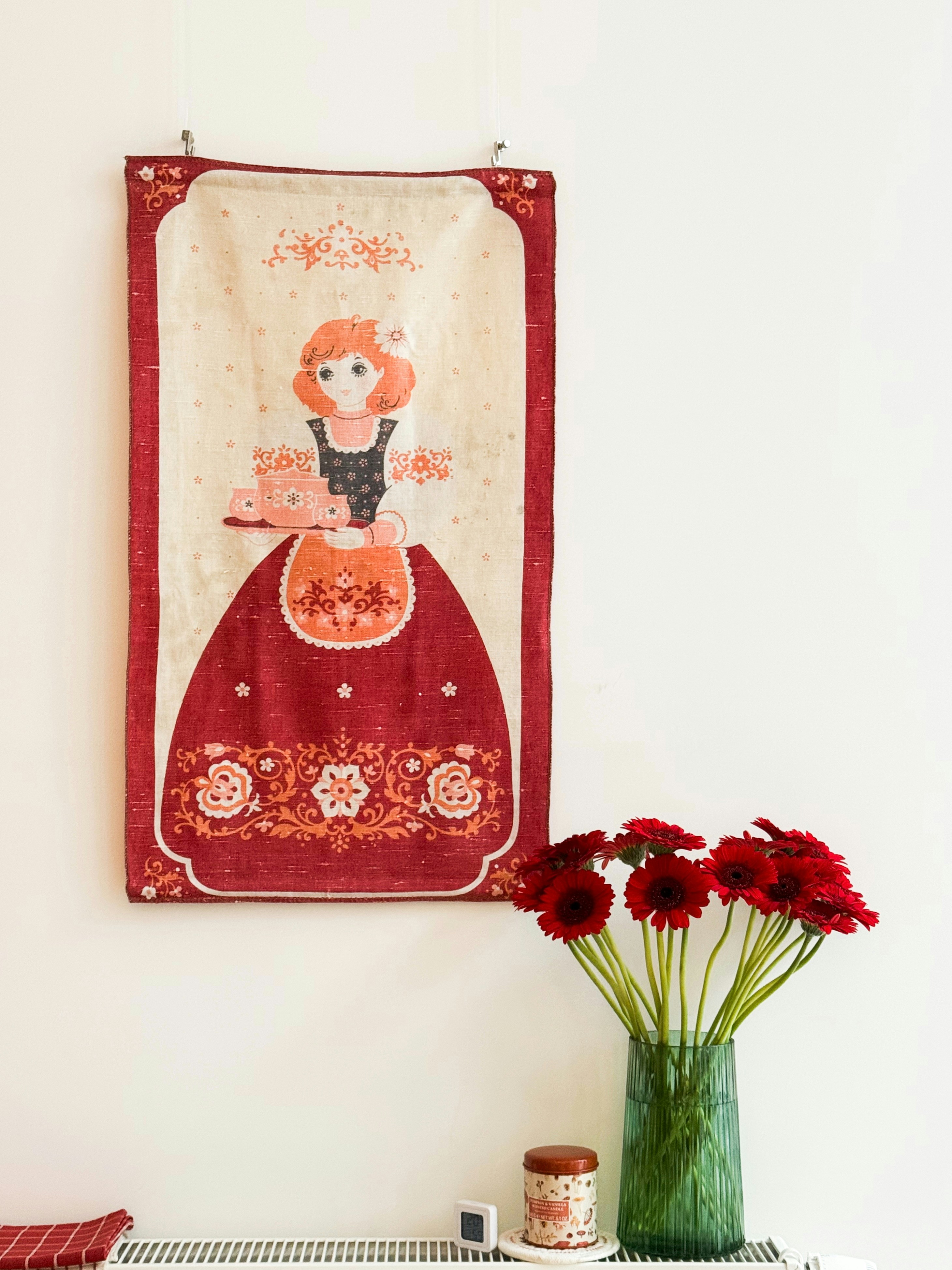 Vilage morning | Embroidery of a woman holding flowers