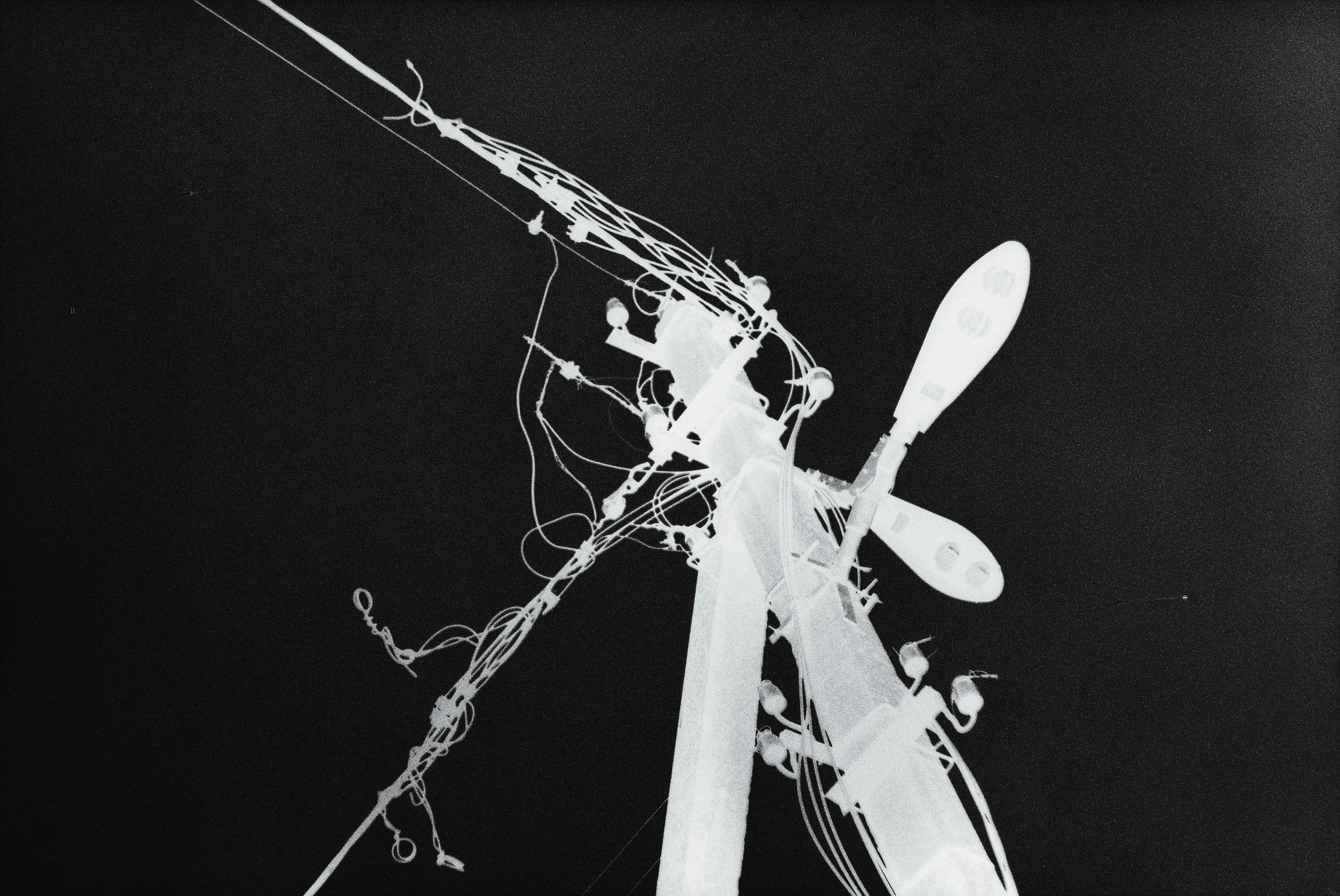 X-ray of a complex mechanical structure with propeller