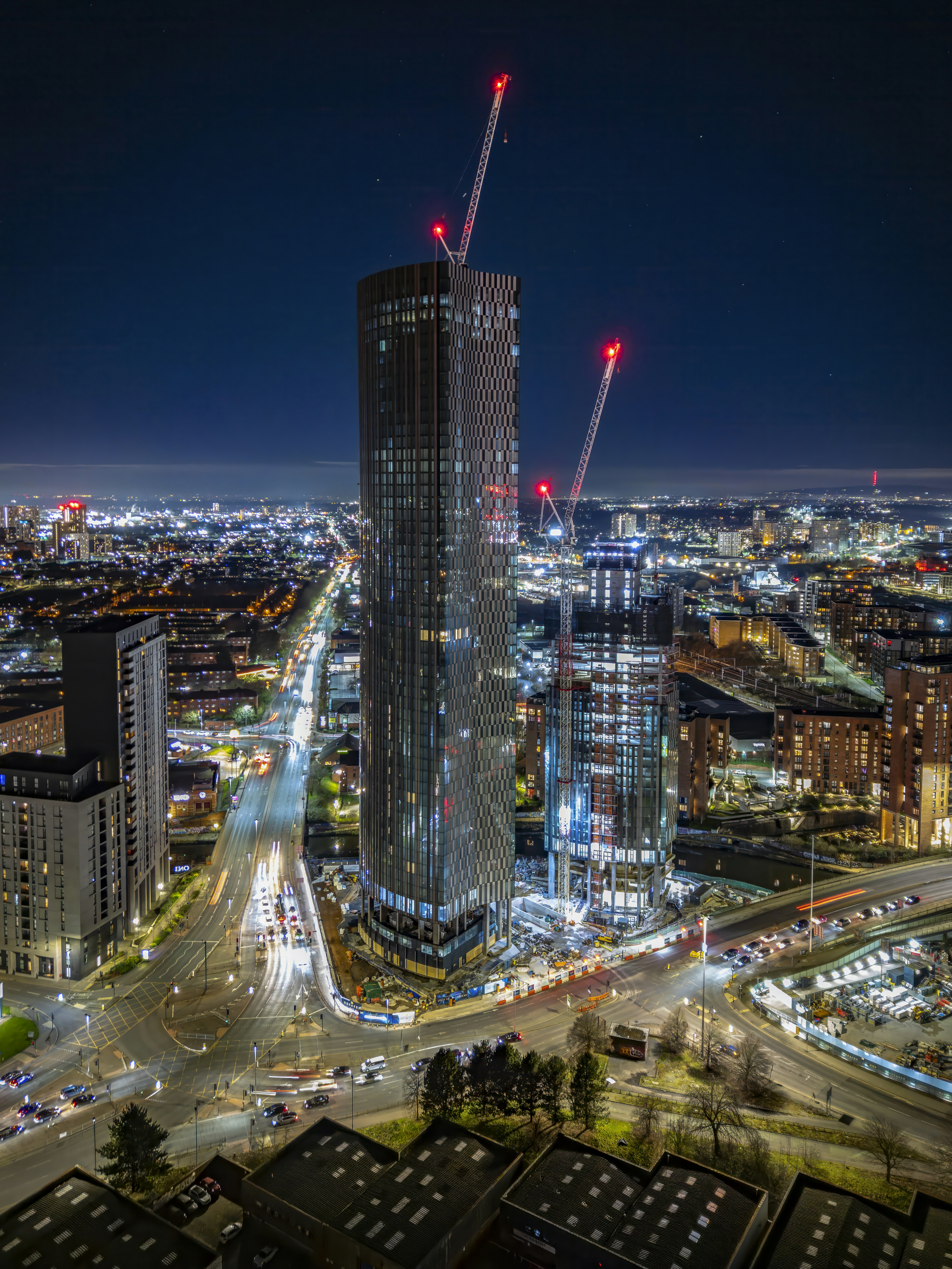 Urban Skyline Under Construction: A Nighttime Transformation