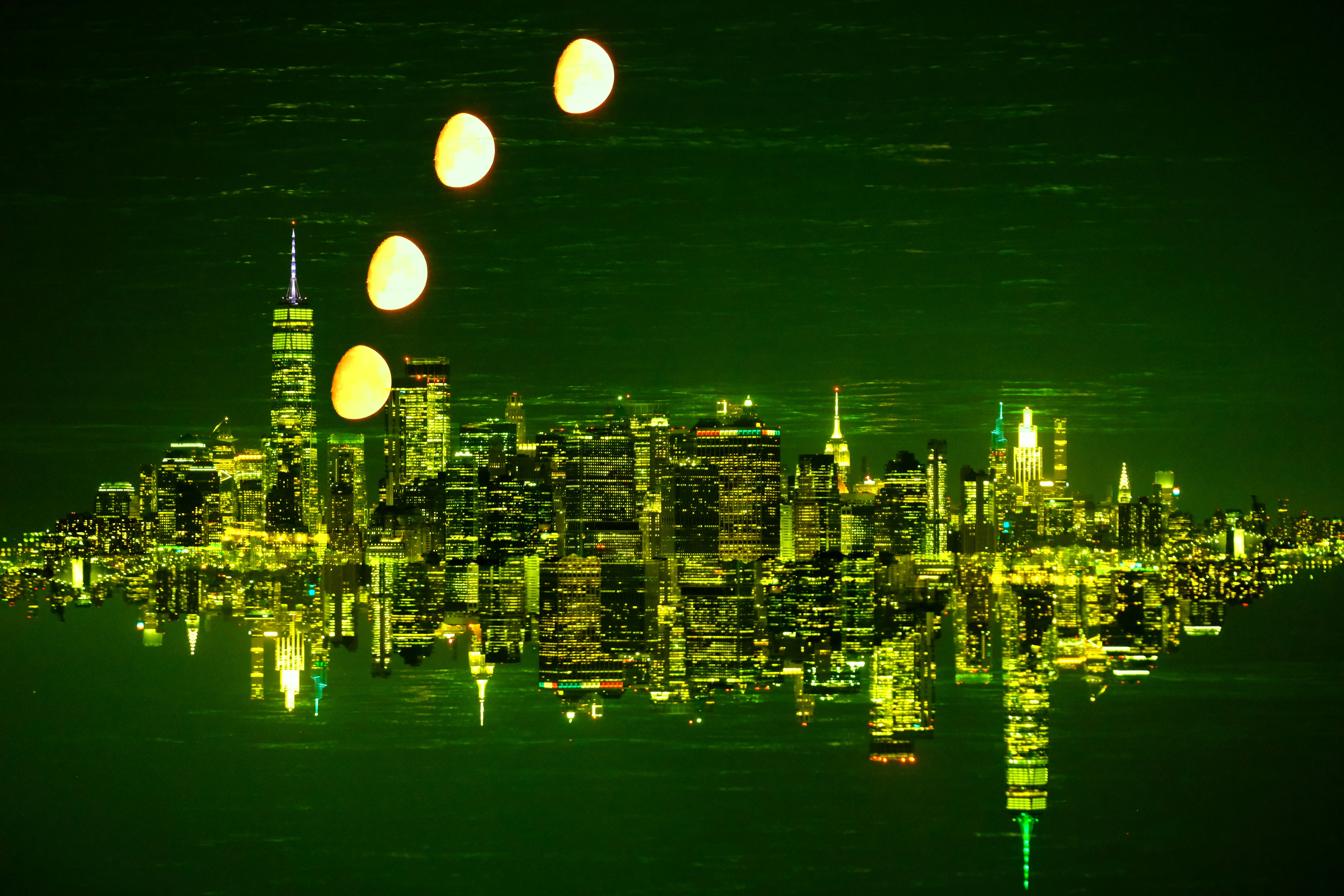 Emerald City Reflections: A Neon Skyline