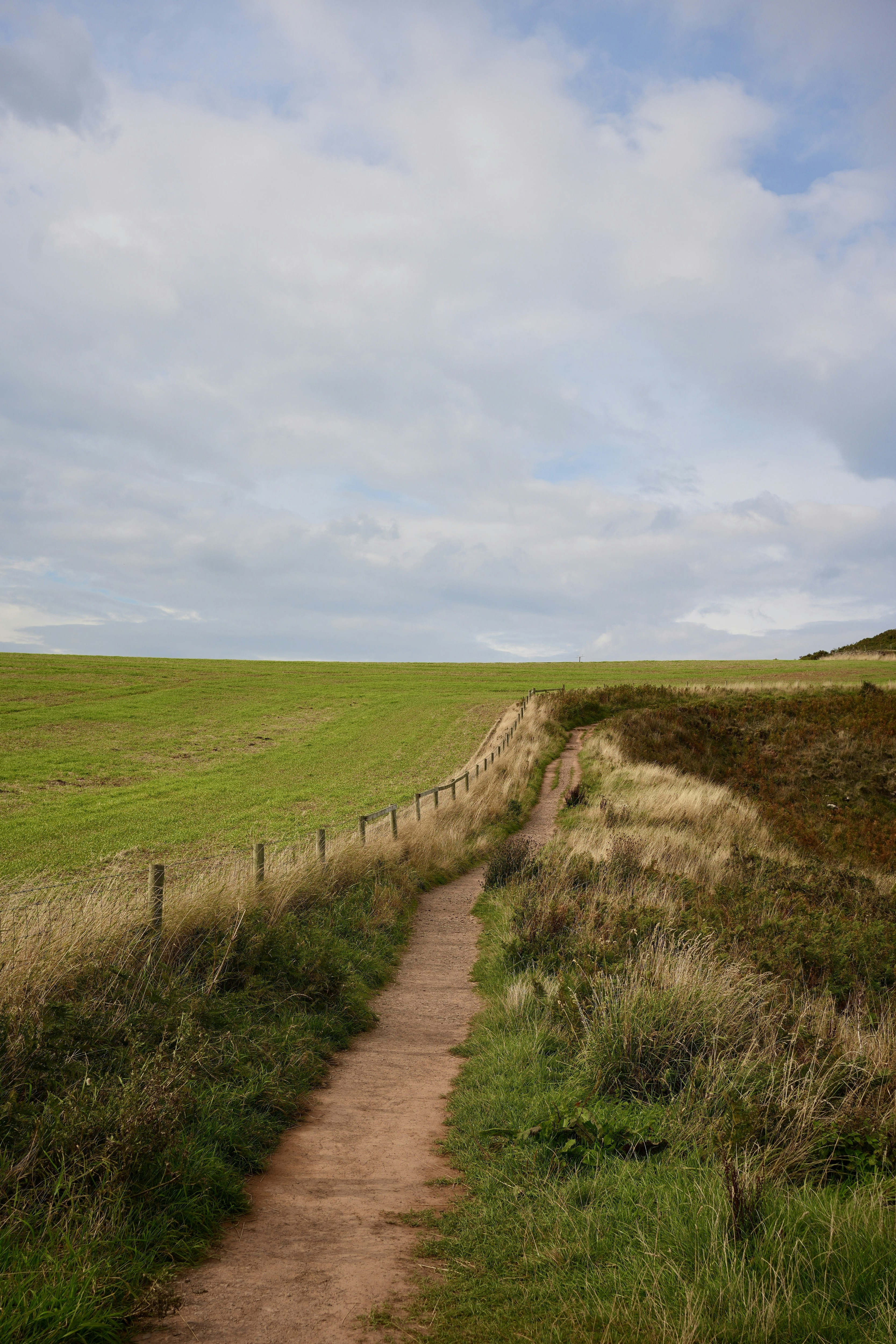 St Abbs Praire | Dirt path through grassy fields under cloudy sky