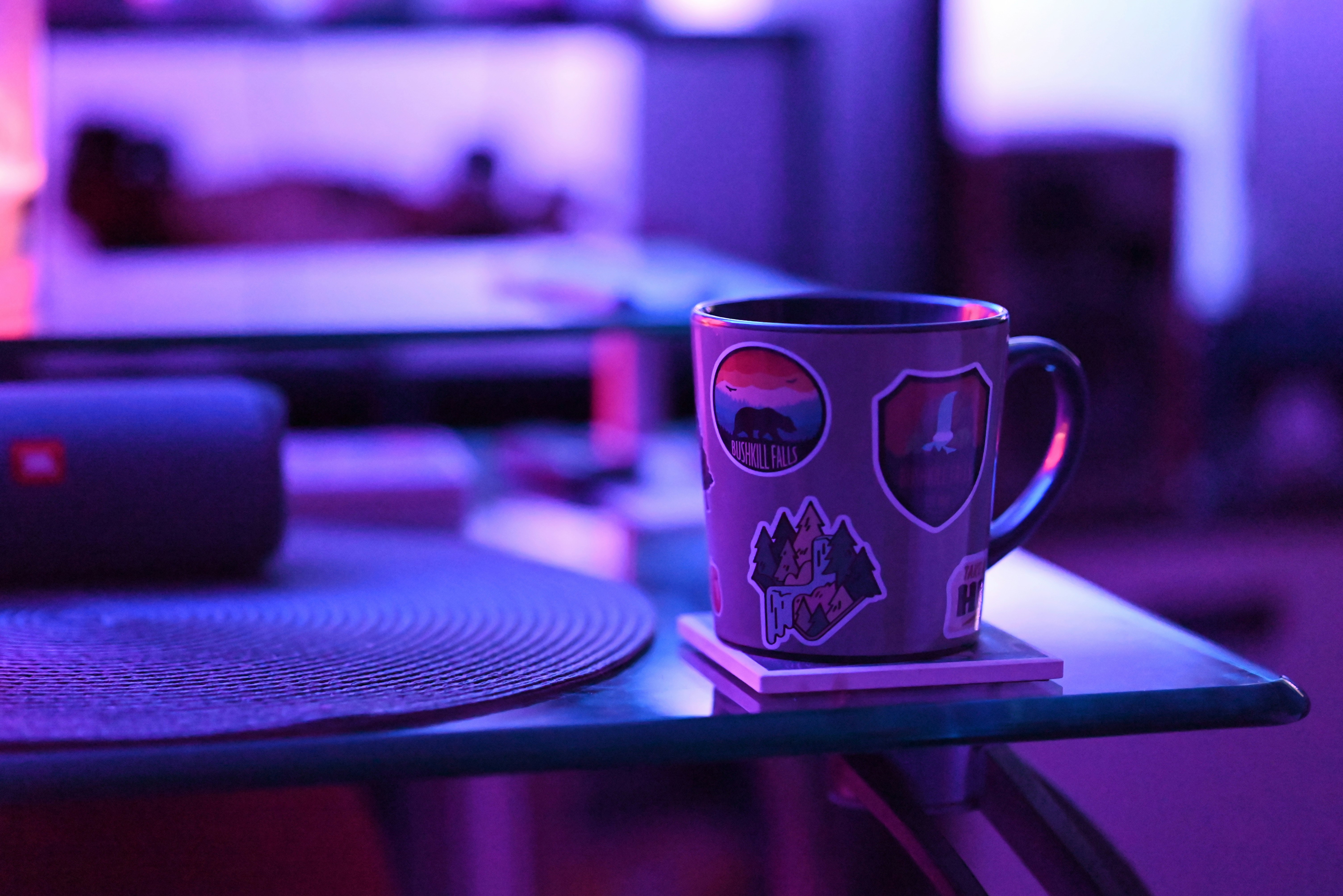 A Cozy Evening Brew Under Neon Lights