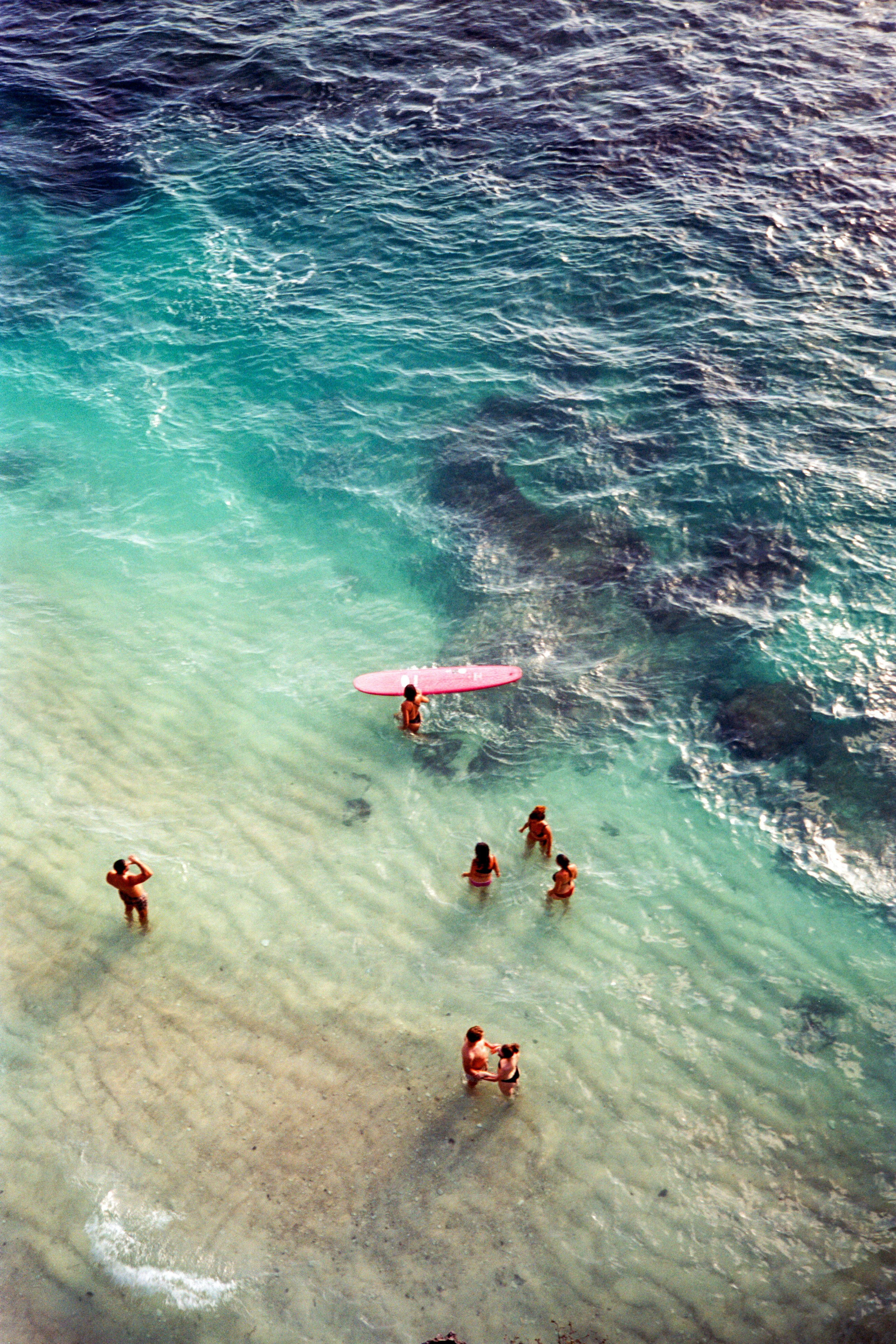 Kodak Ektar 100 🎞️ | People swimming in shallow ocean water with surfboard