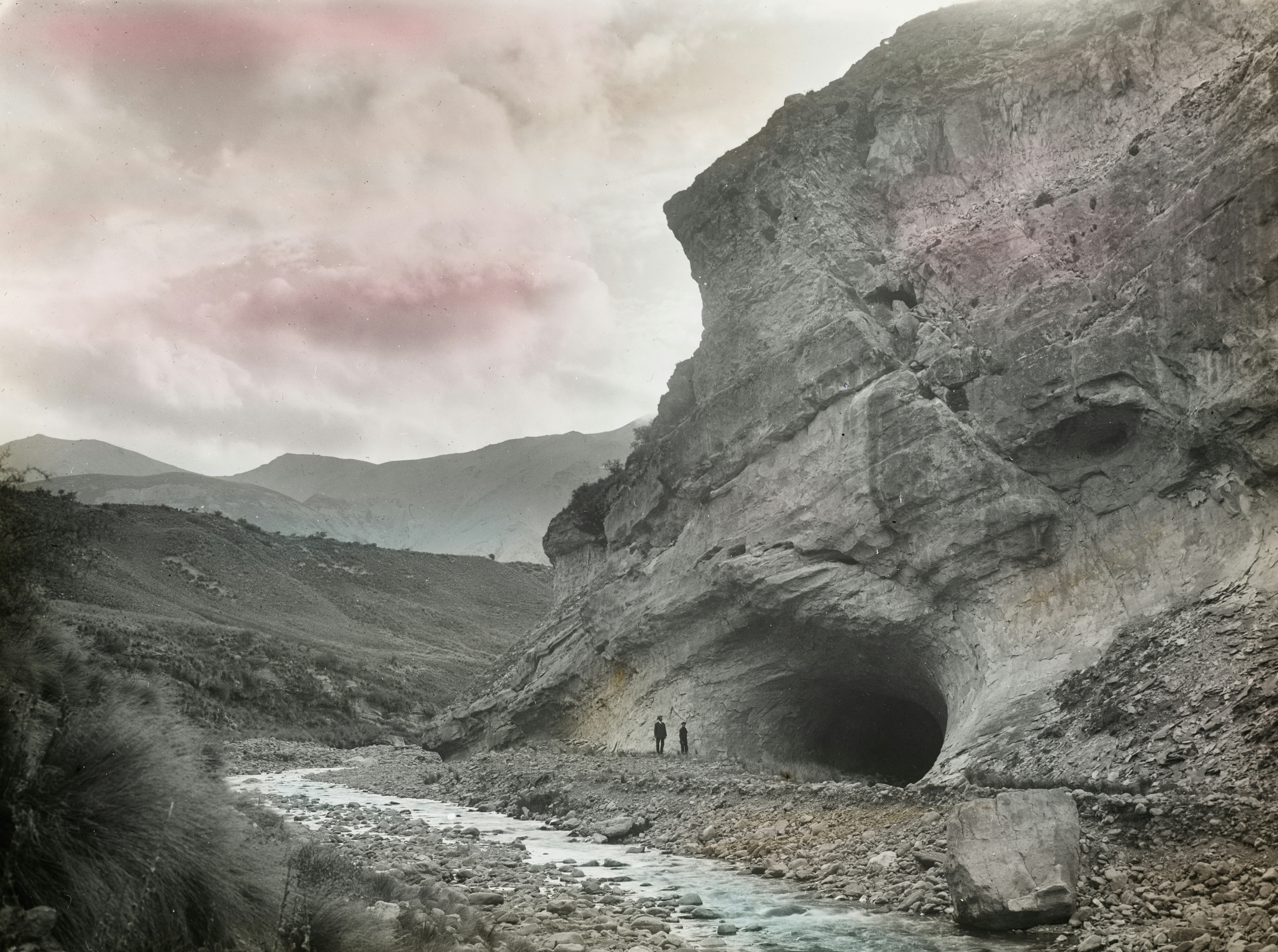 Where the Cave Stream (subterranean stream) makes its exit into the Broken River, circa 1900s, Springfield, by Algernon Charles Gifford. Gift of Mrs Sylvia Murray, 1967. Te Papa (LS.005878). https://collections.tepapa.govt.nz/object/232310