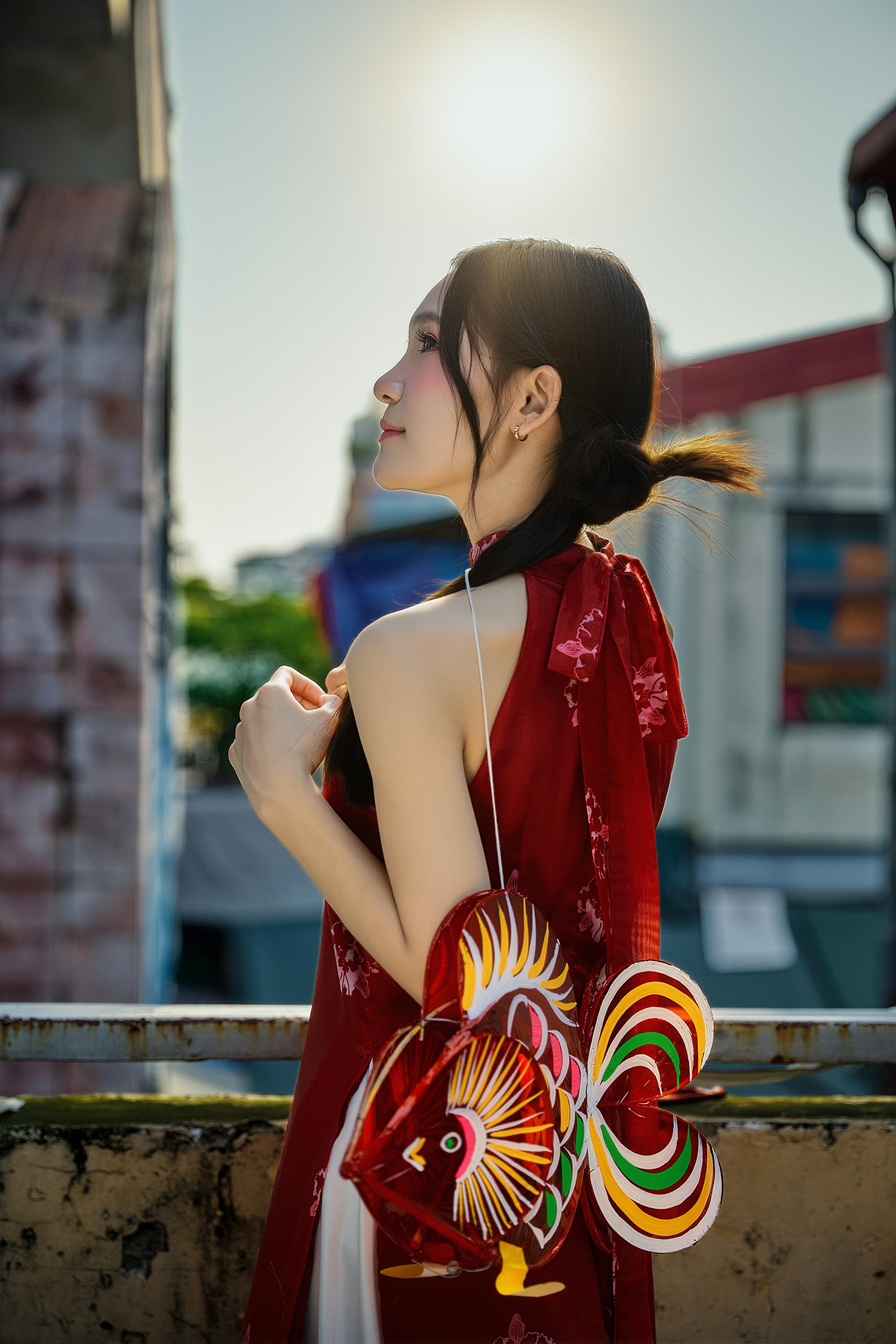 Rooftop Red: Portrait with a Lantern-Fish Accent