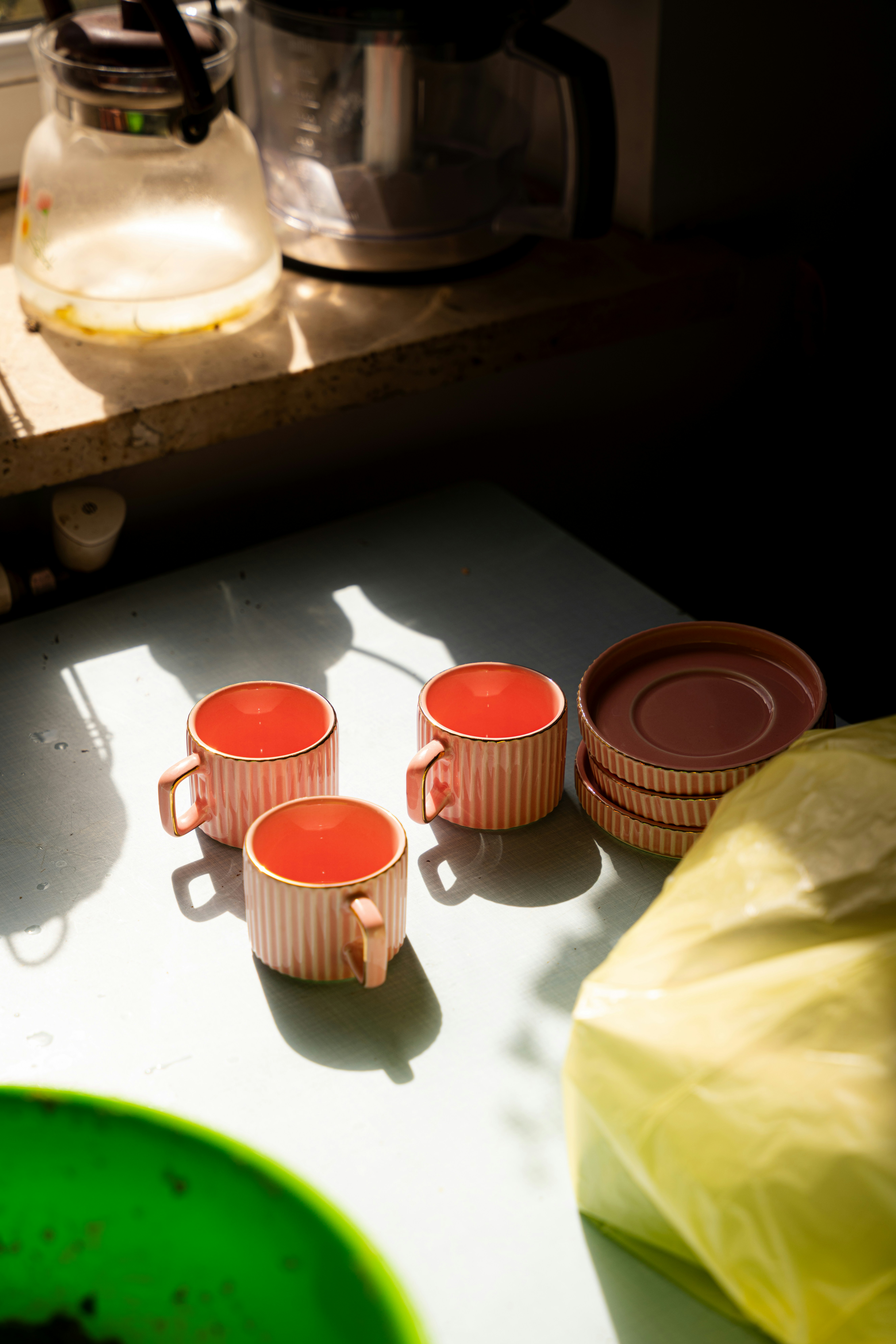 Morning Tea Set Amidst Sunlit Shadows