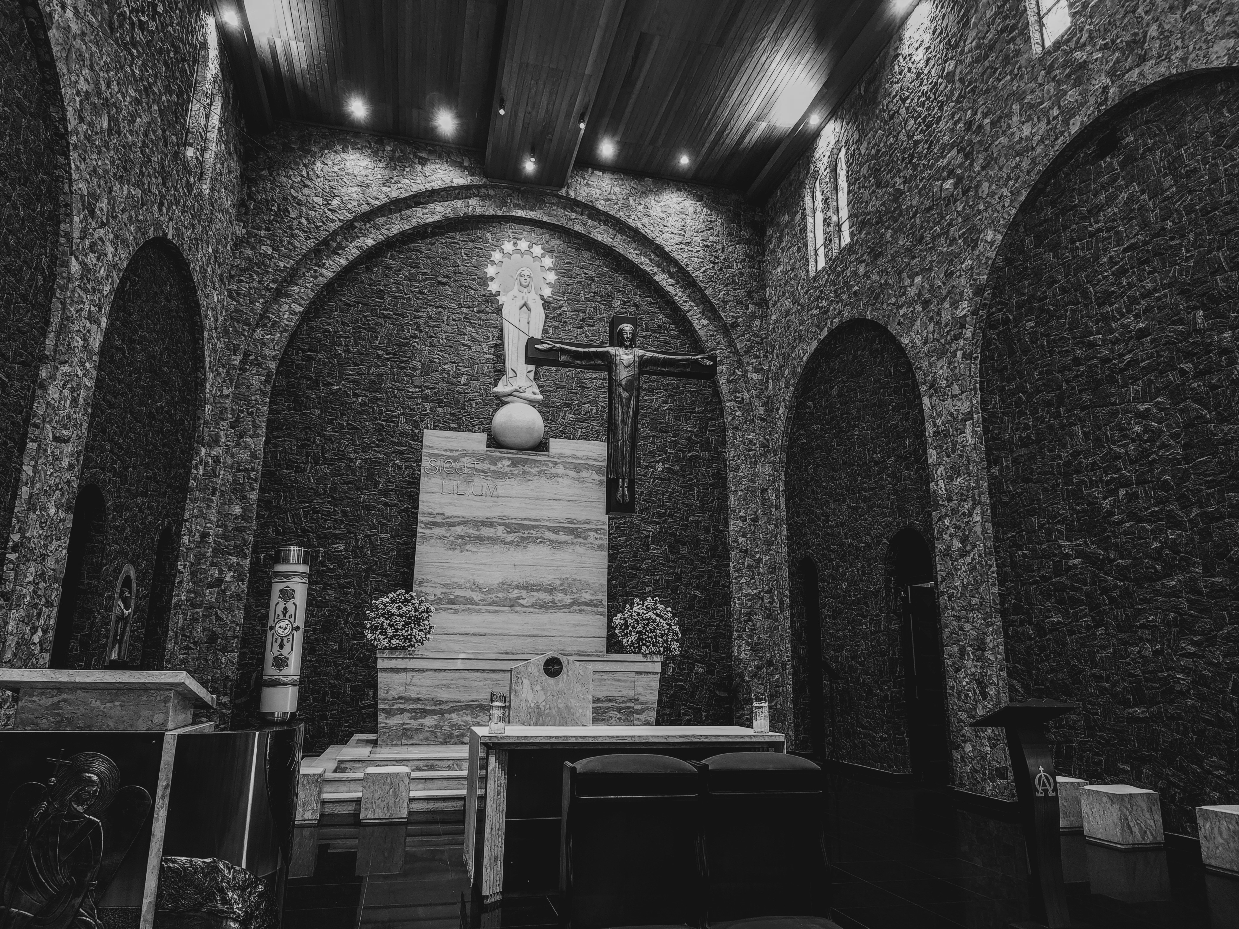 Interior of a church with altar and statues