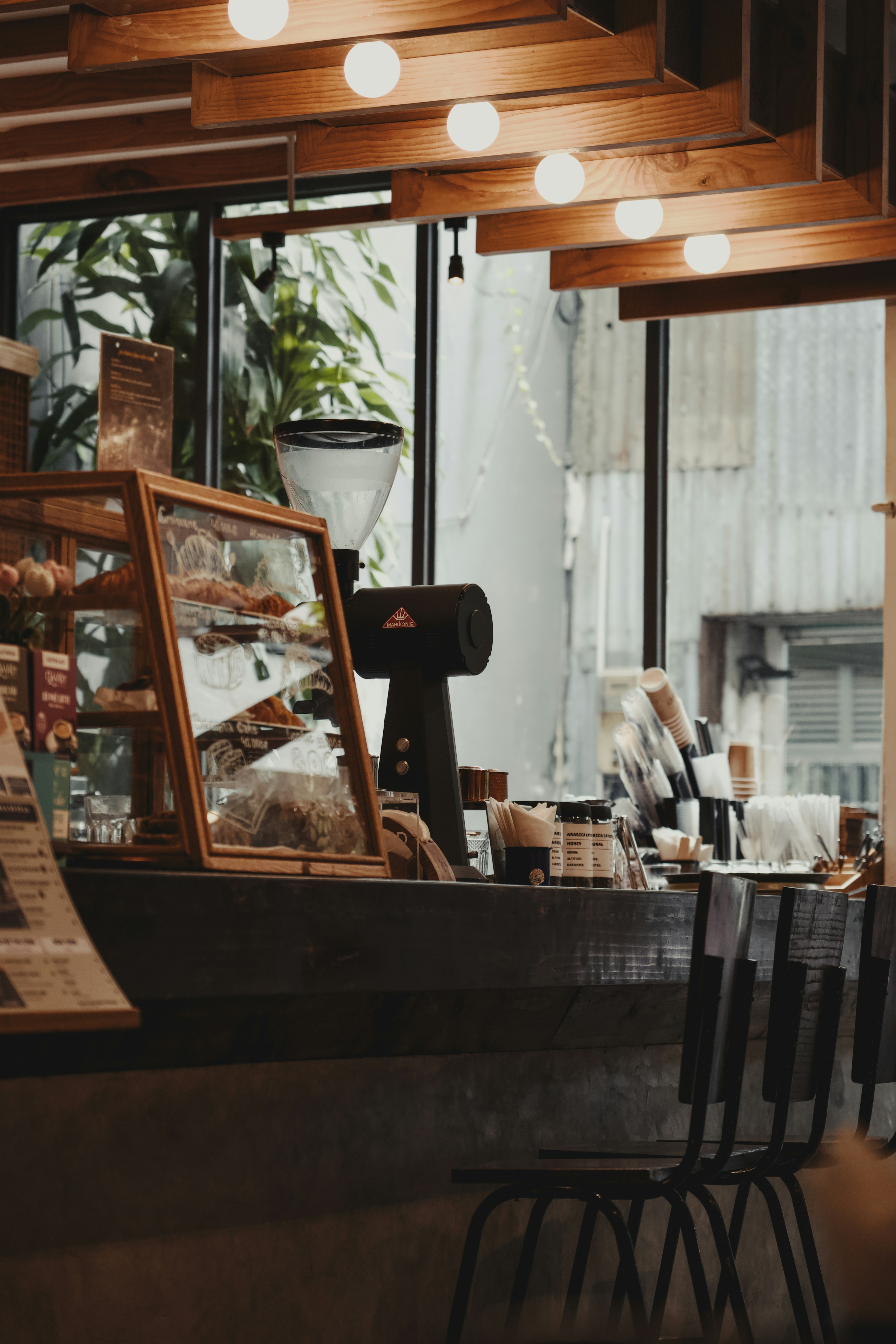 Interior view of a cozy coffee shop counter