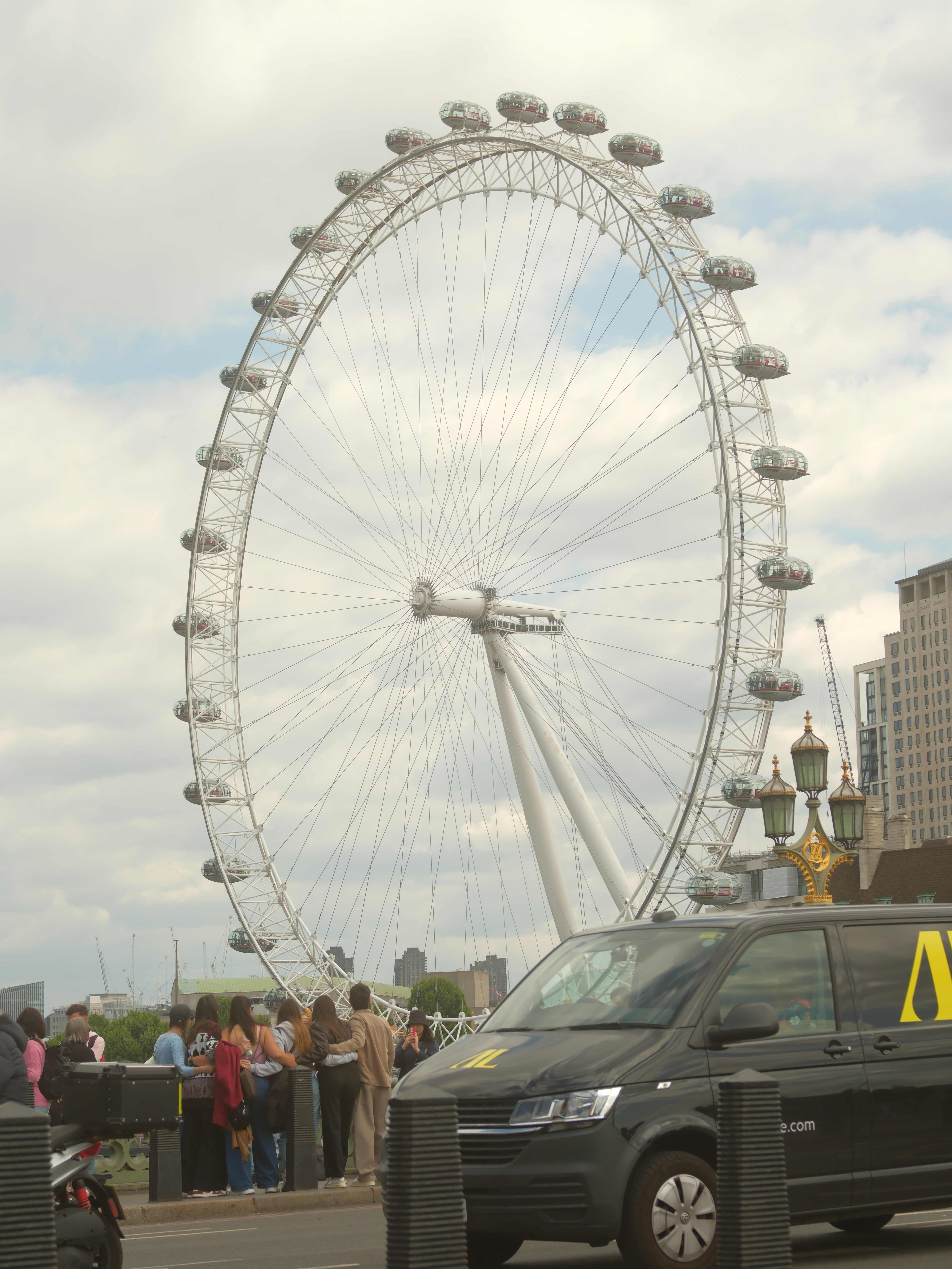 The london eye ferris wheel against a cloudy sky.