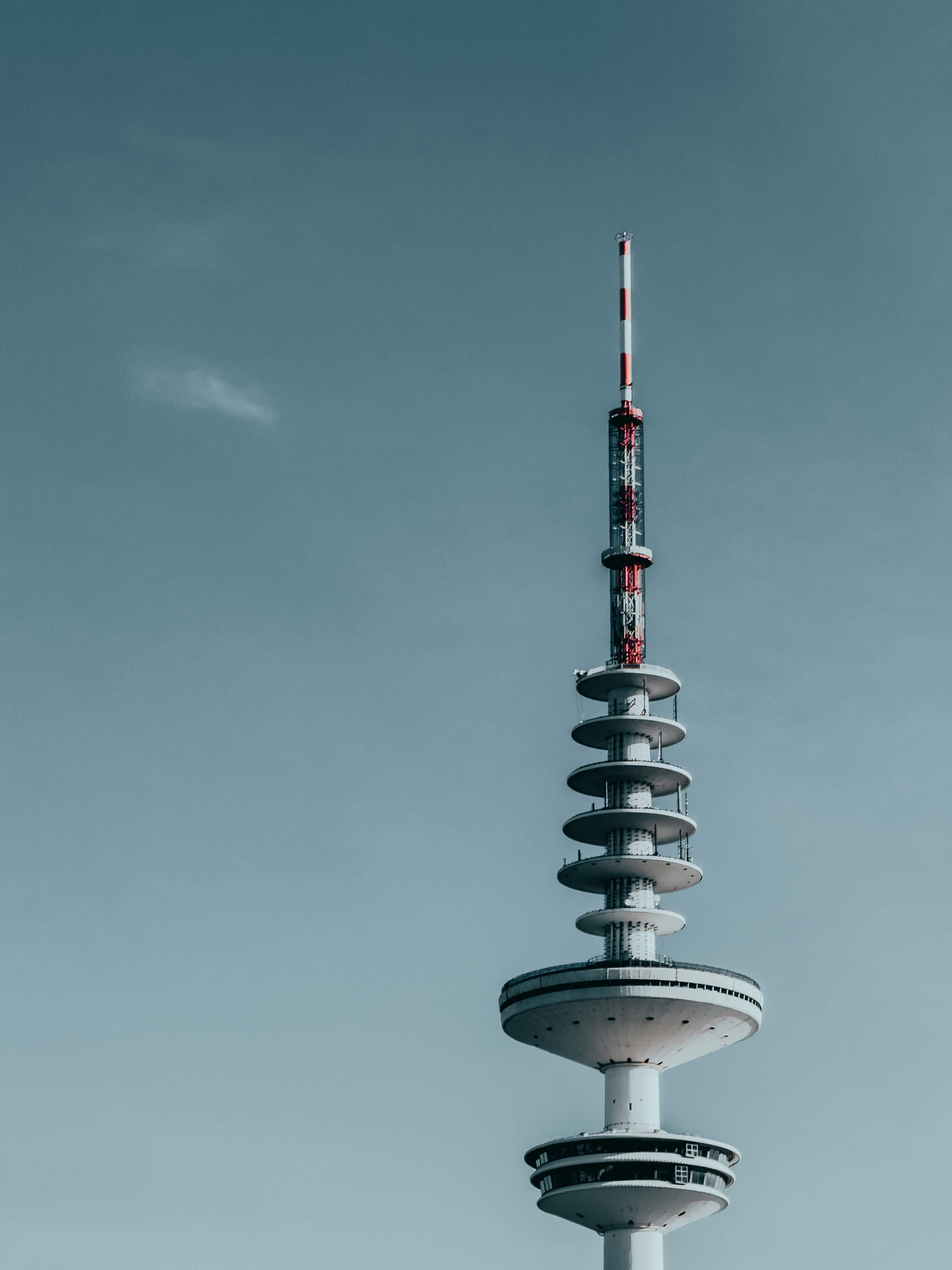 Tall radio tower against a clear blue sky