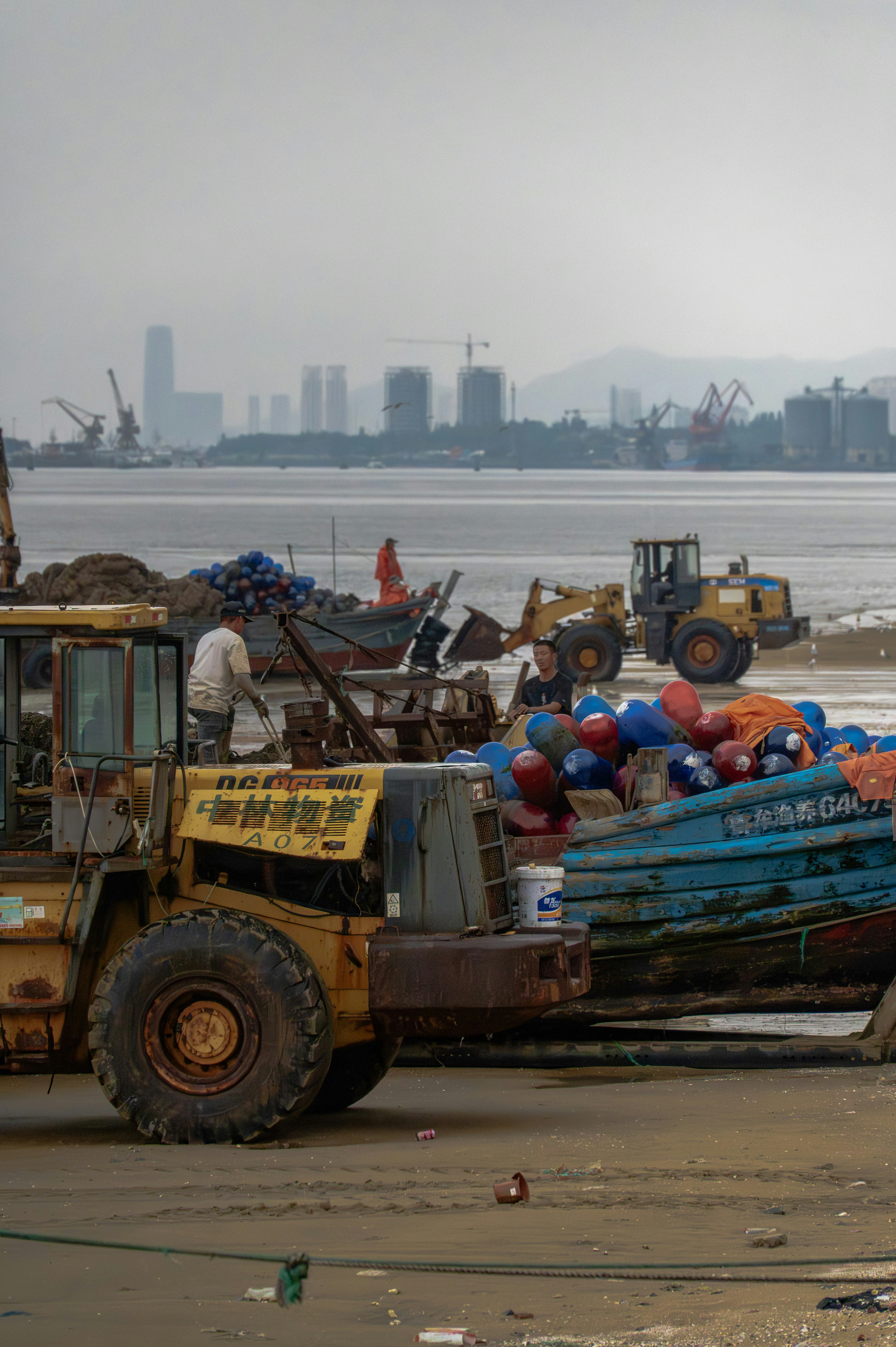 Labor on the Tides: A Coastal Scene