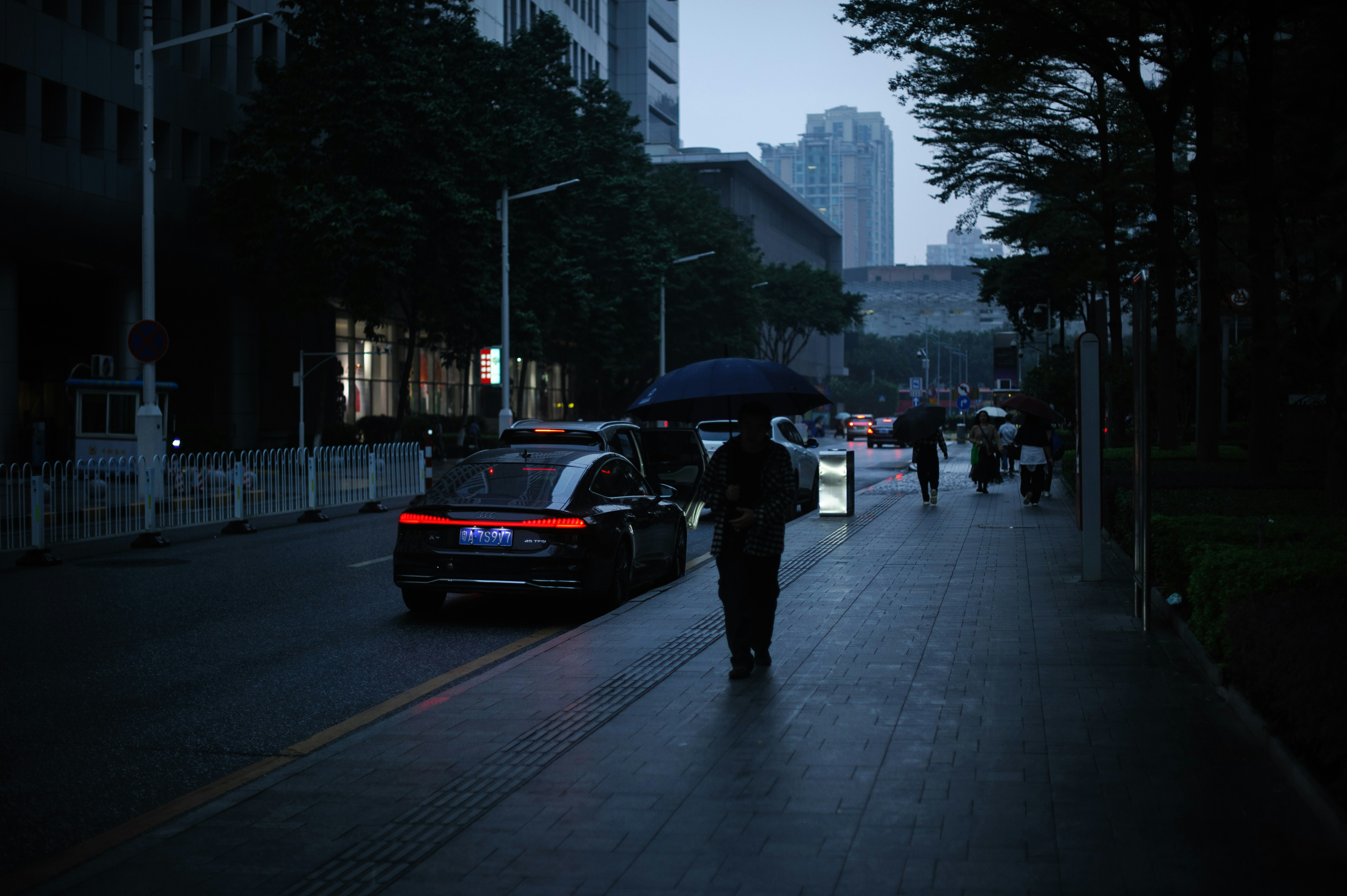 Urban Serenity Amidst Rainy Dusk