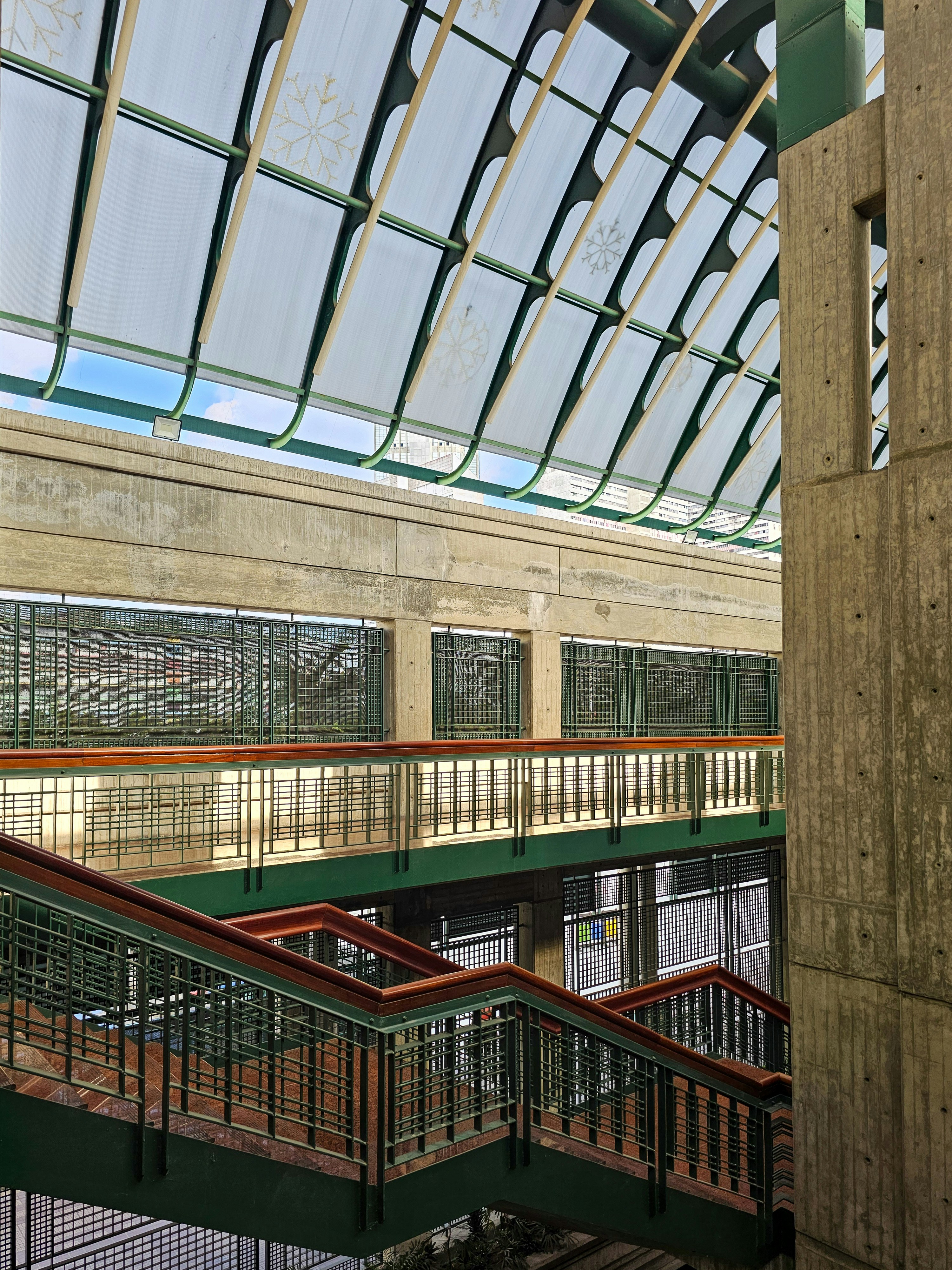 Modern interior with concrete and glass ceiling