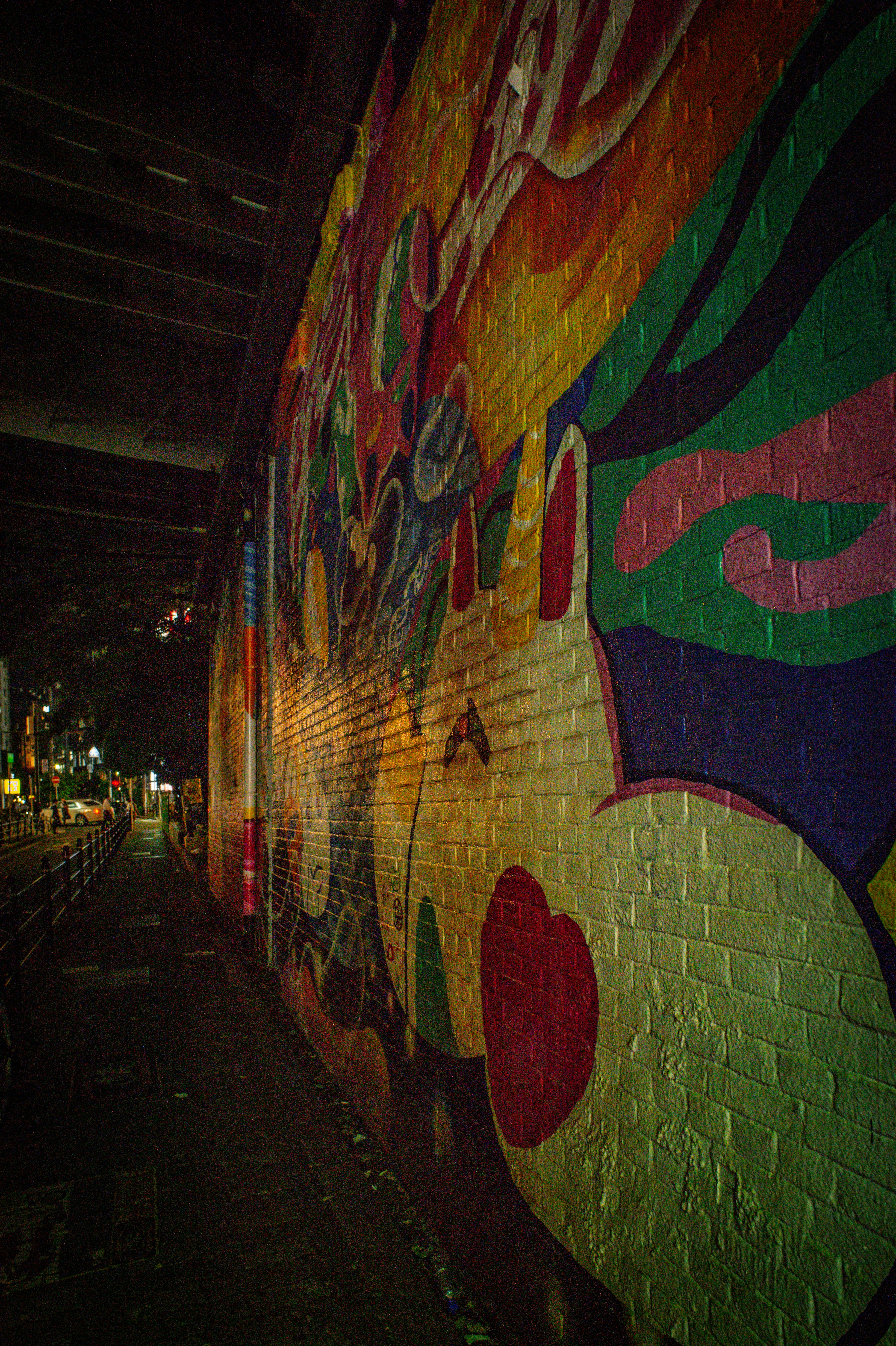 Vibrant Urban Canvas: A Nighttime Mural Journey