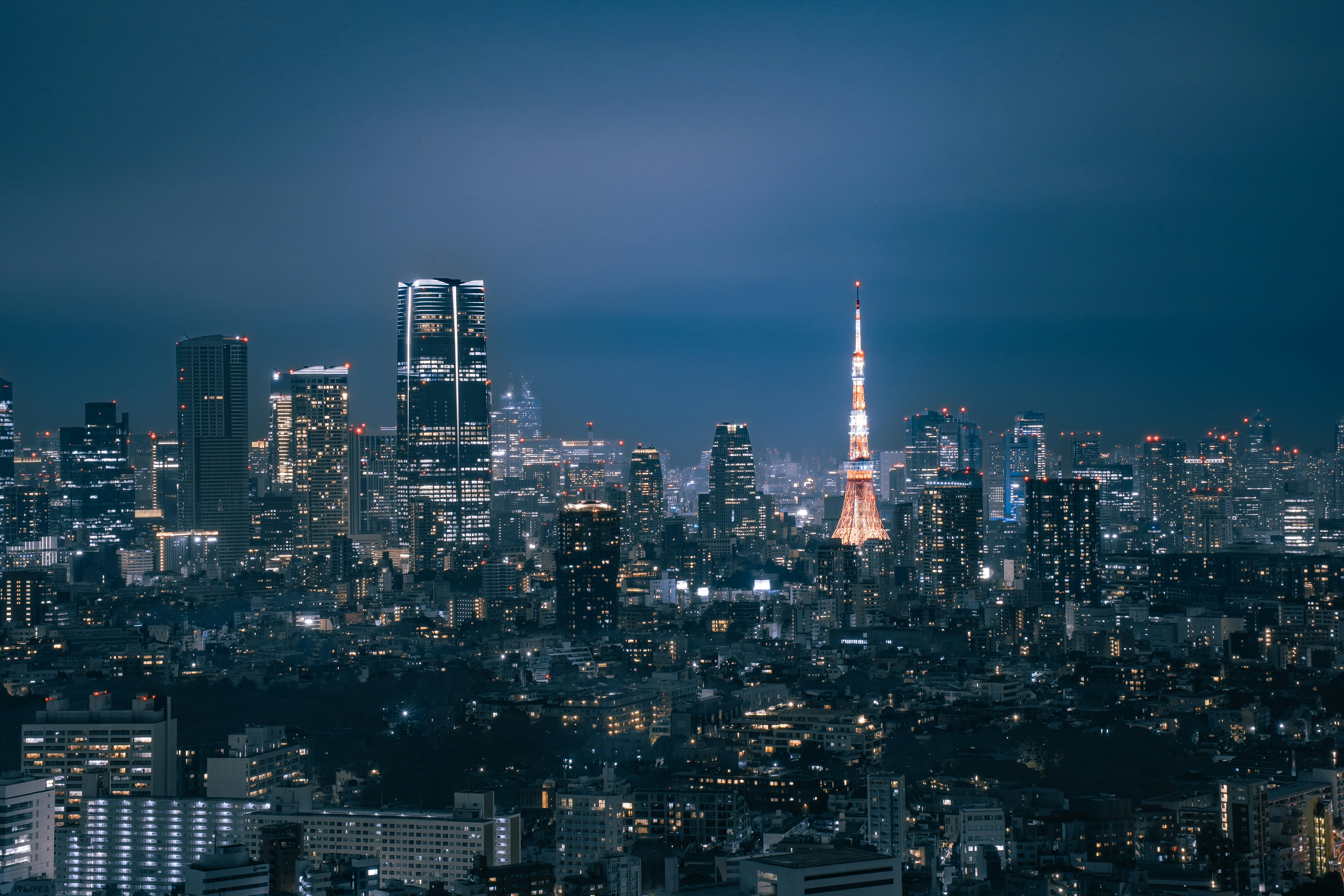 Vibrant cityscape with tokyo tower at night.