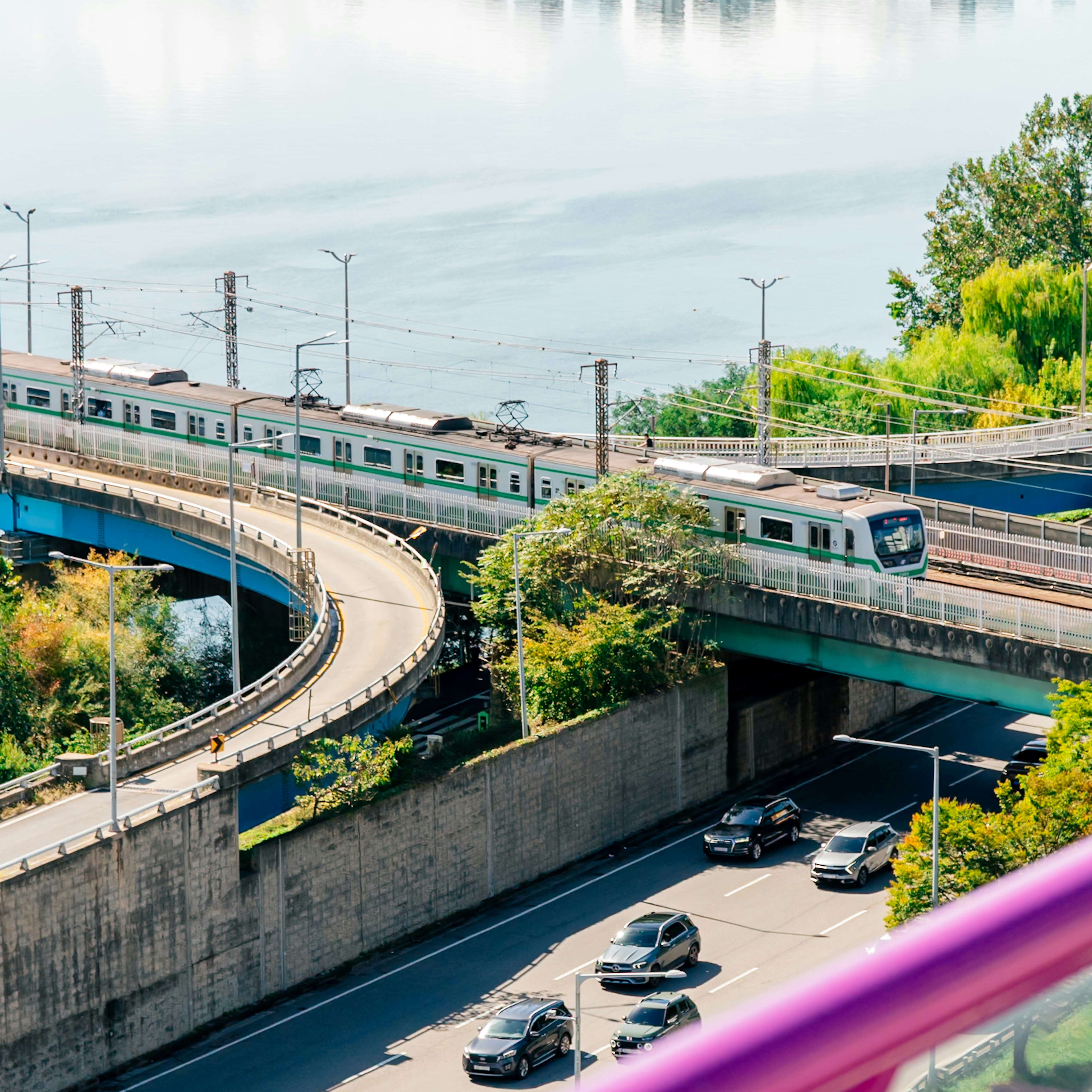 Urban Harmony: The Dance of Train and Traffic