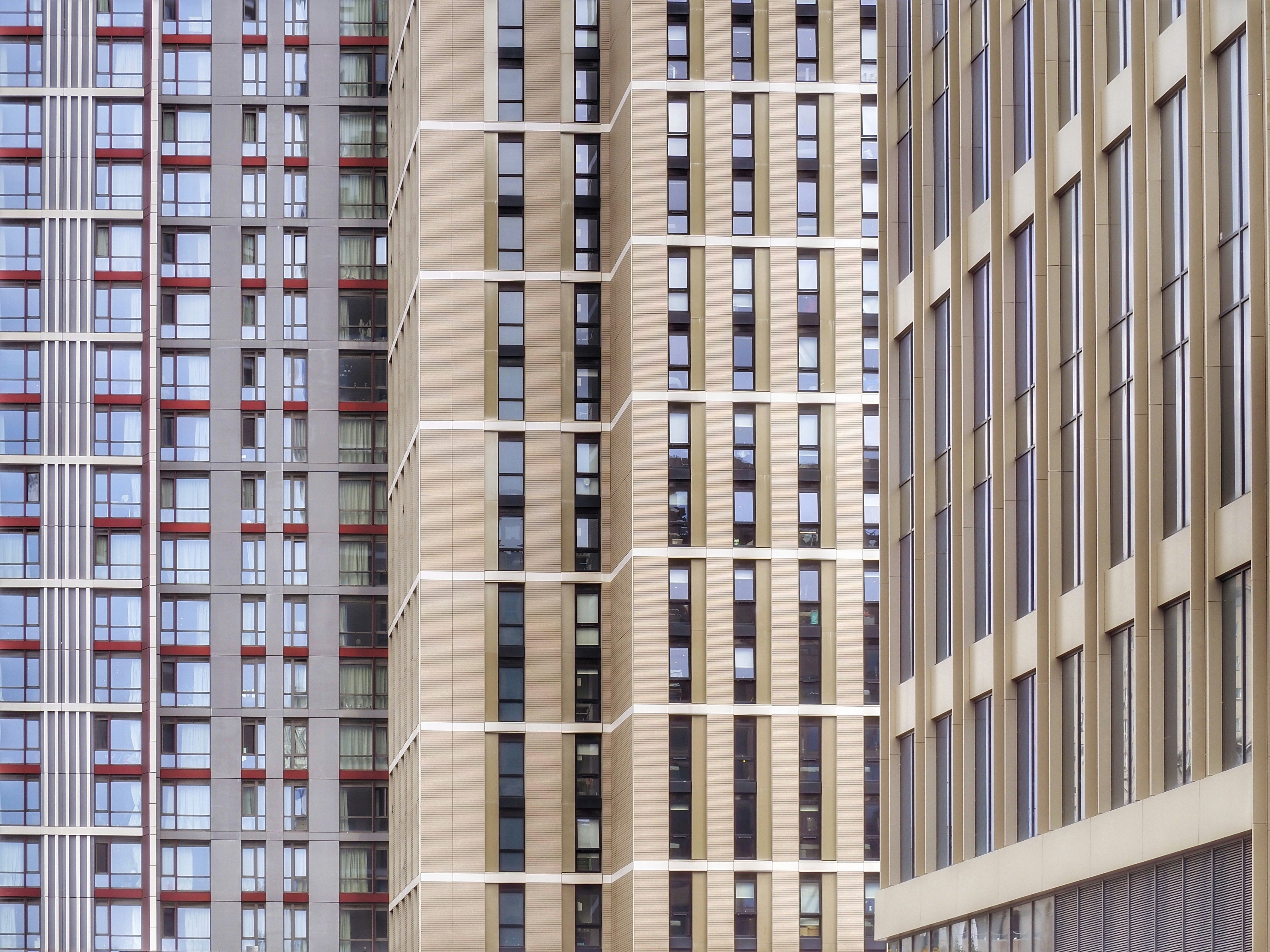 Modern apartment buildings with geometric facades