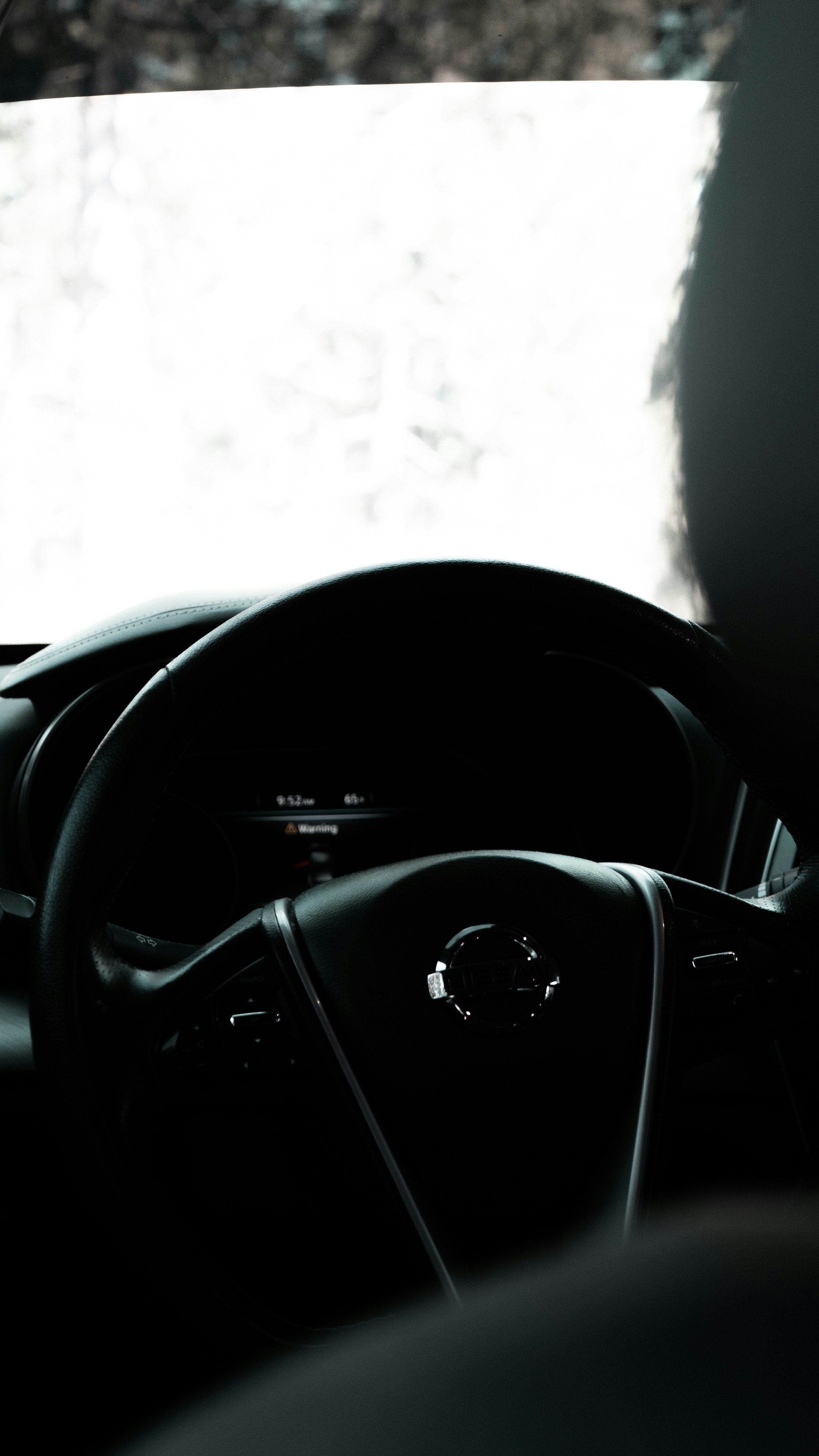 View from inside car looking out windshield