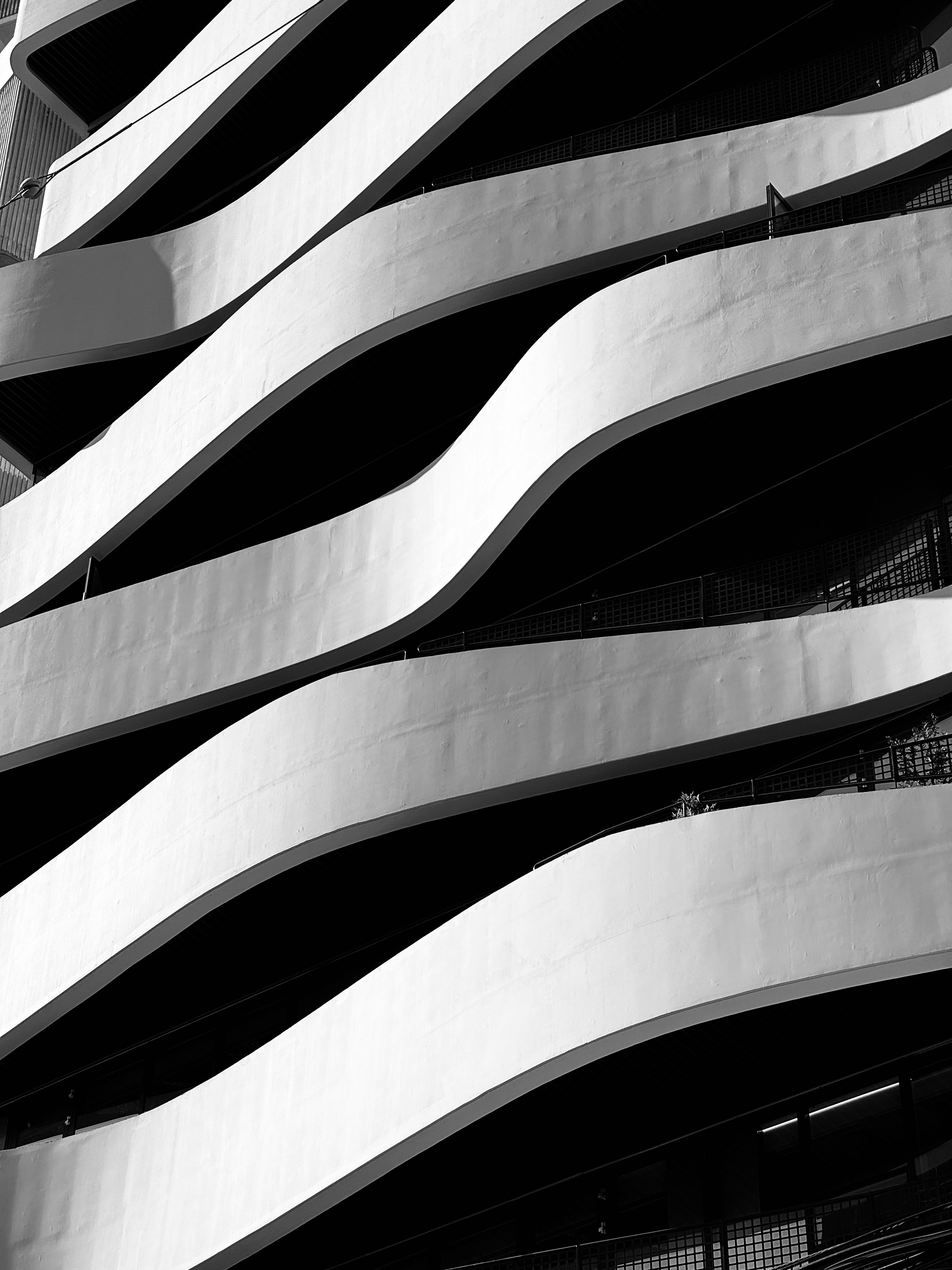 Concrete Waves: A Monochrome Ballet on a Wavy Facade