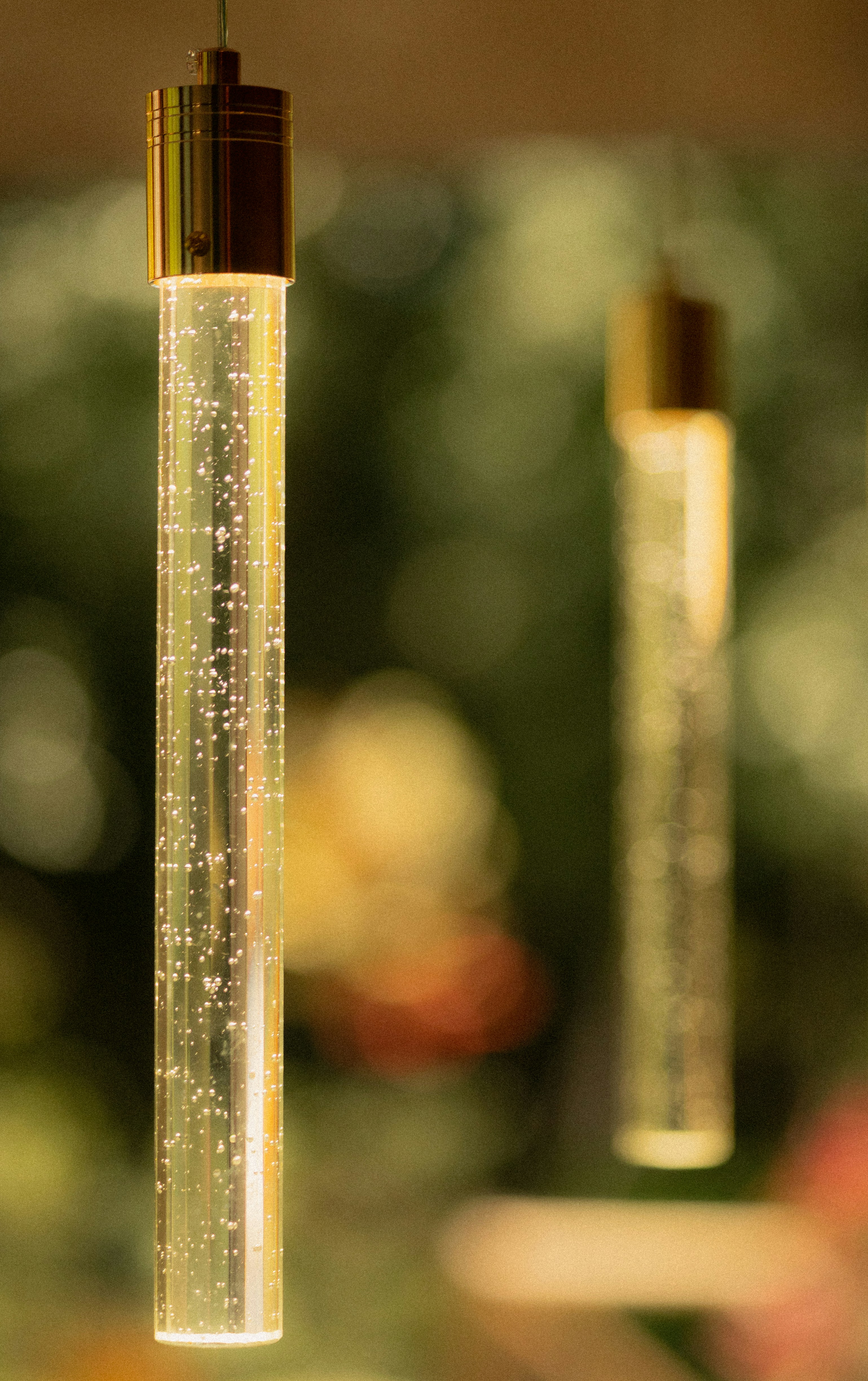 Amber Glass Cylinders: Bubbles in Quiet Night Light