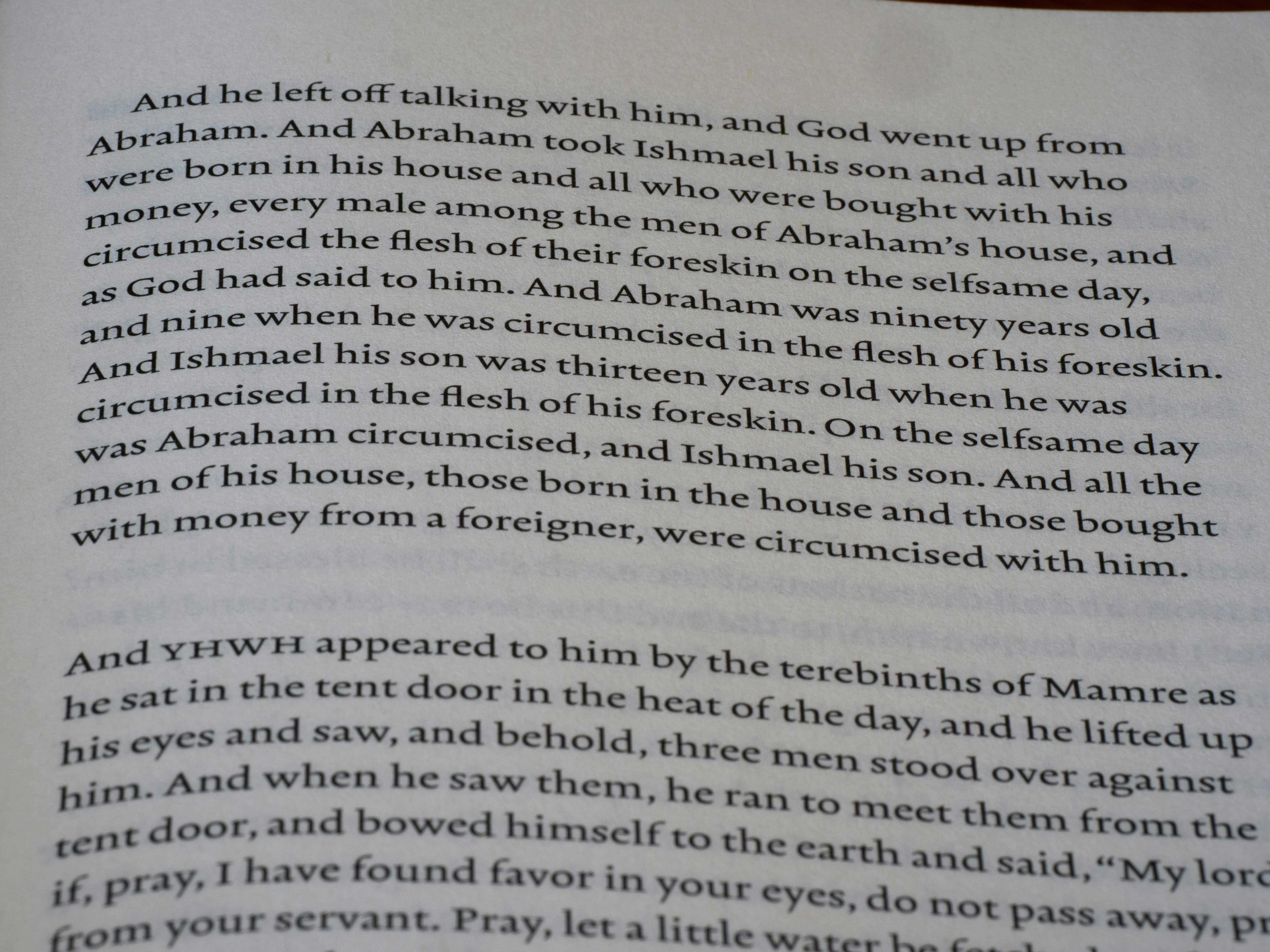 The Book of Genesis | Close-up of text from a religious book.