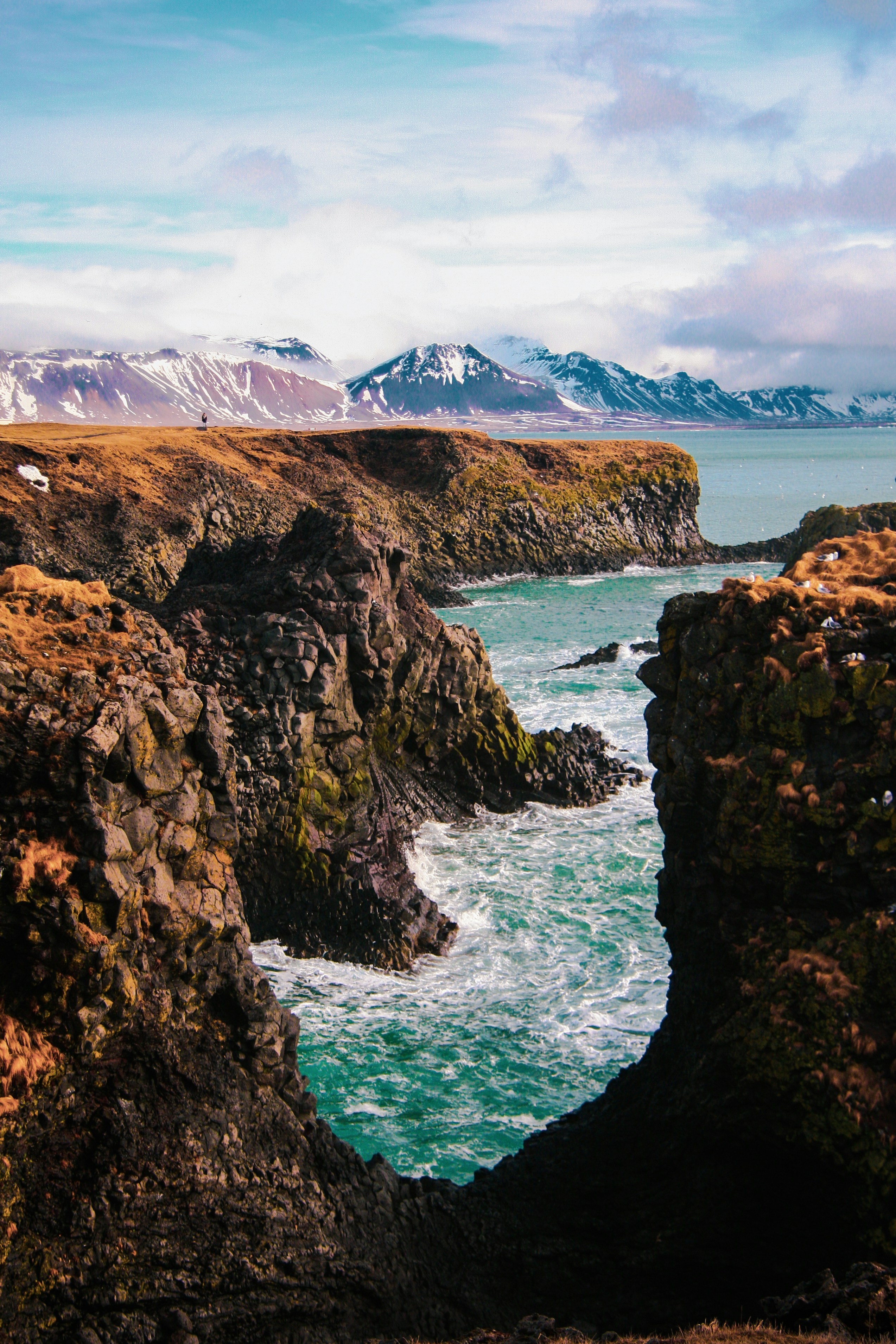 Dramatic cliffs and ocean at Arnarstapi, Iceland