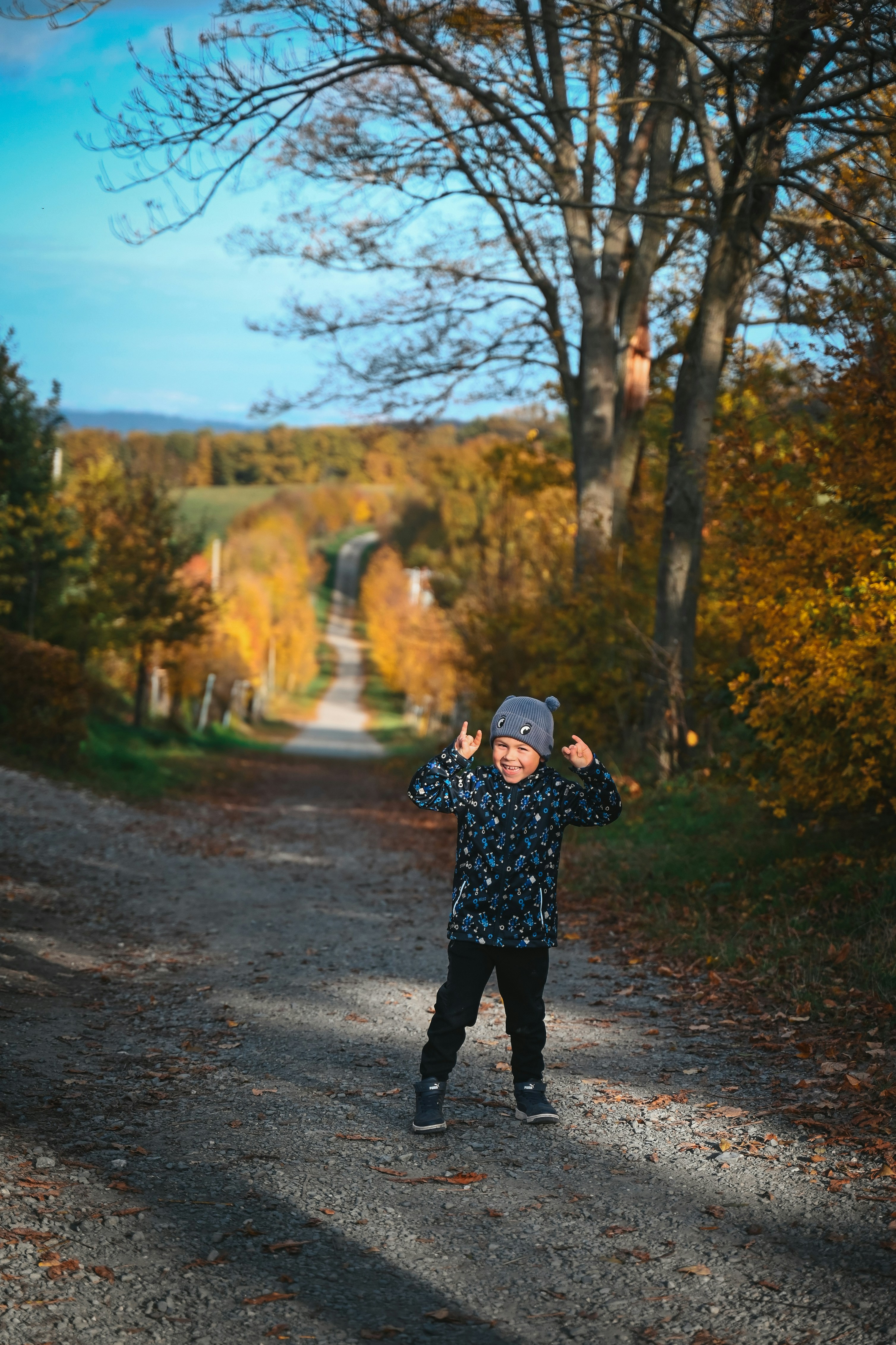 Joyful Wanderer on a Leafy Path