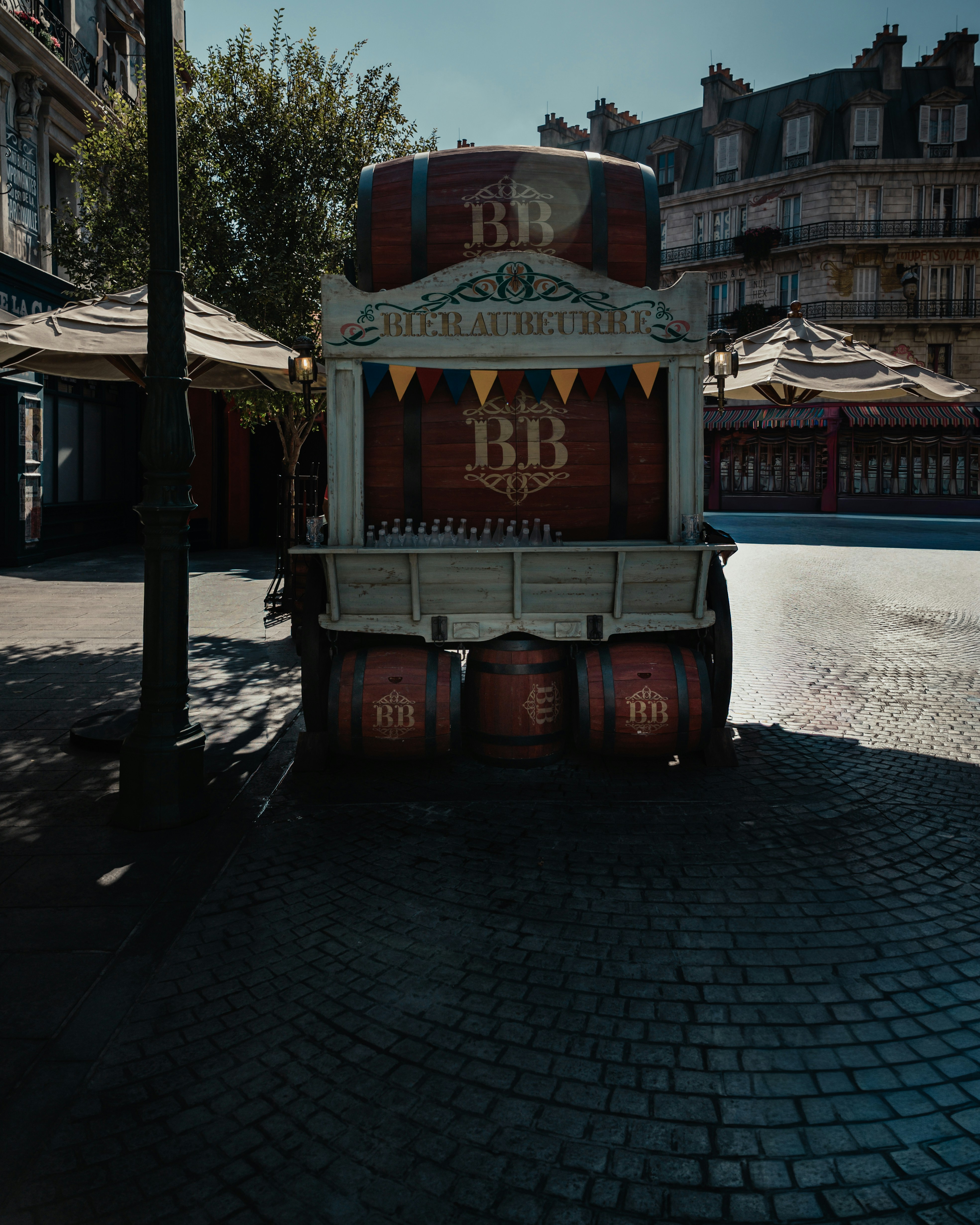 Vintage Brew Stand in a Sunlit Square