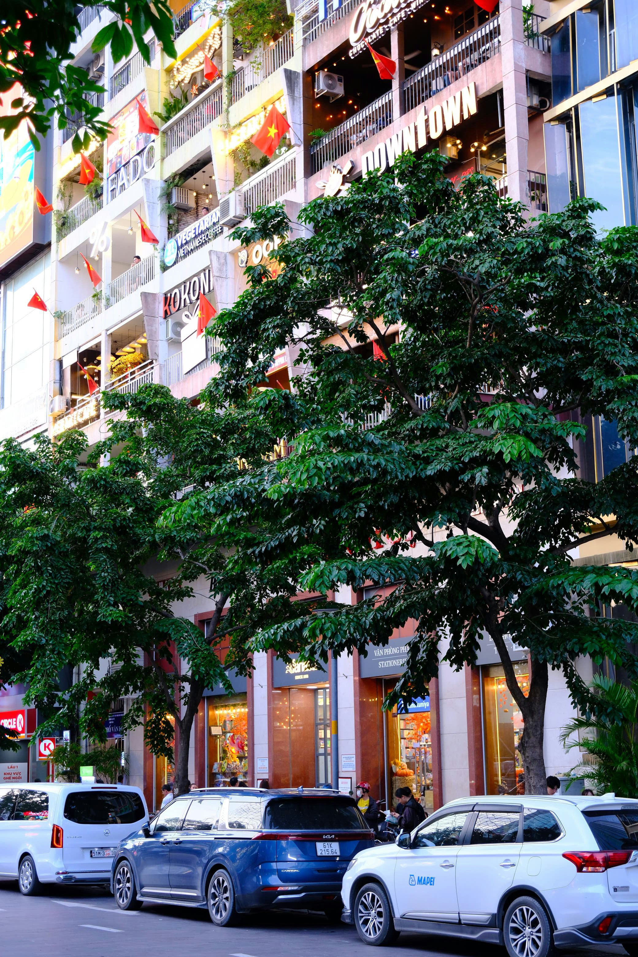 Cars parked on street in front of buildings
