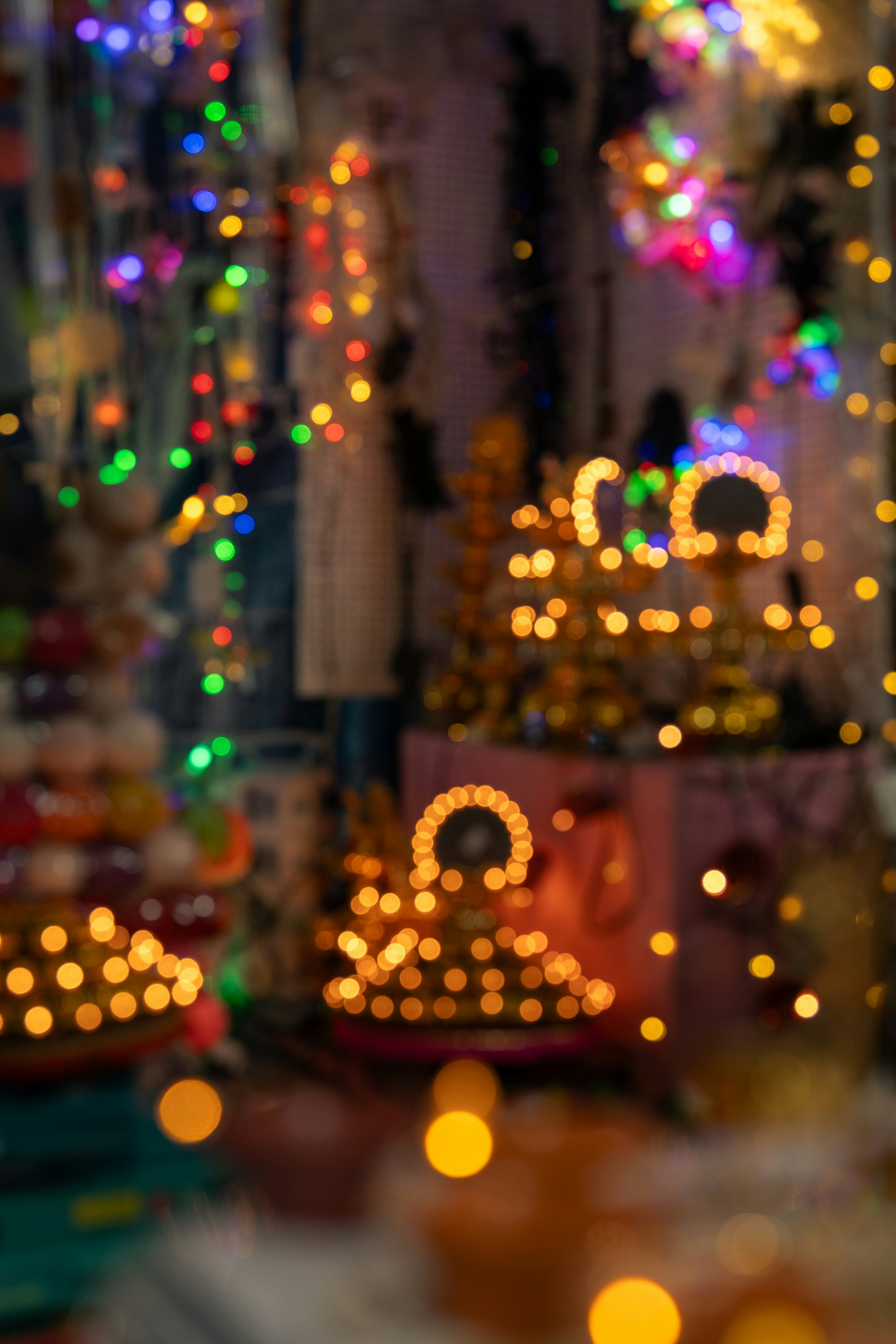 Blurred colorful festive lights and decorations