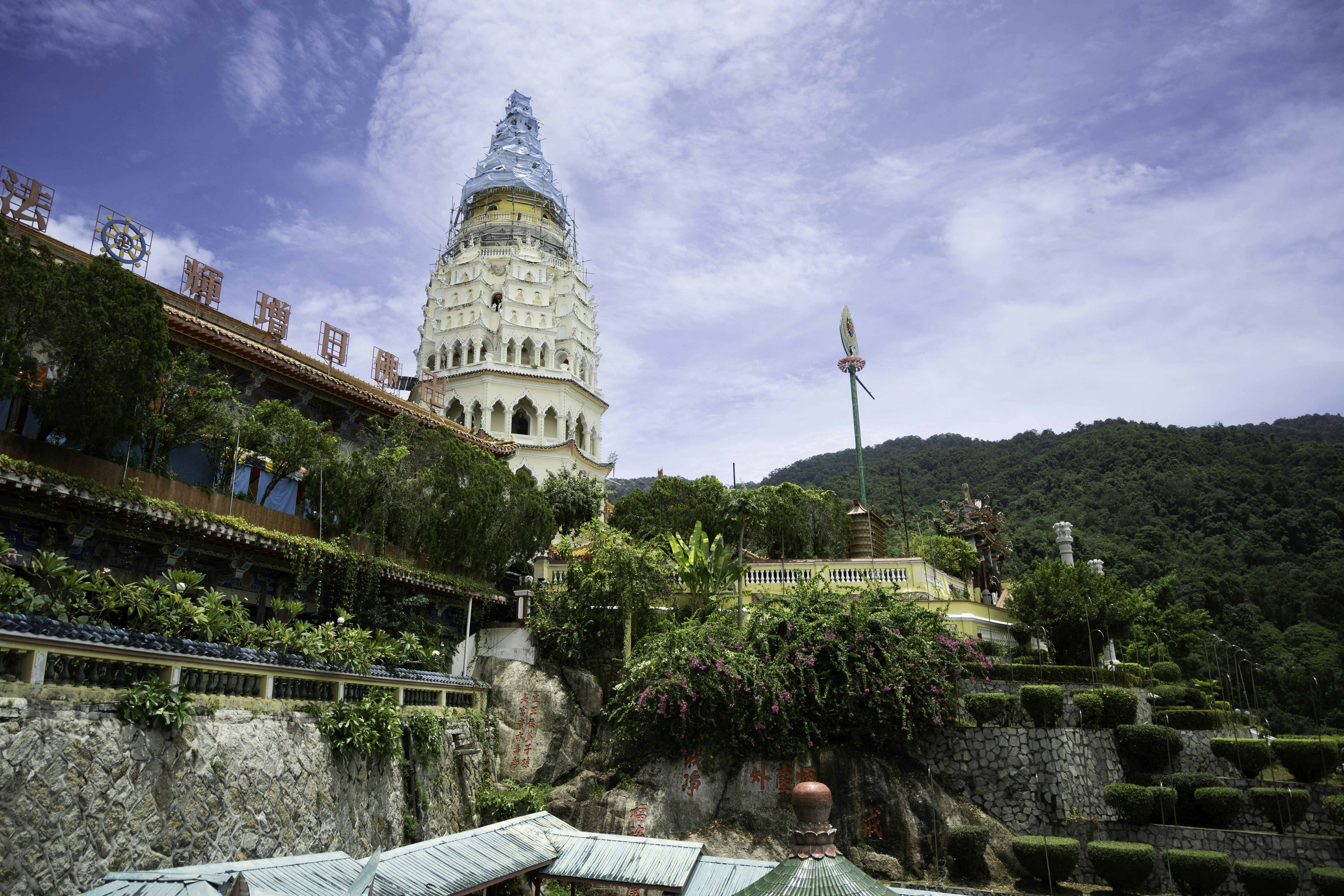 Golden Stupa Rising Over Terraced Temple Gardens