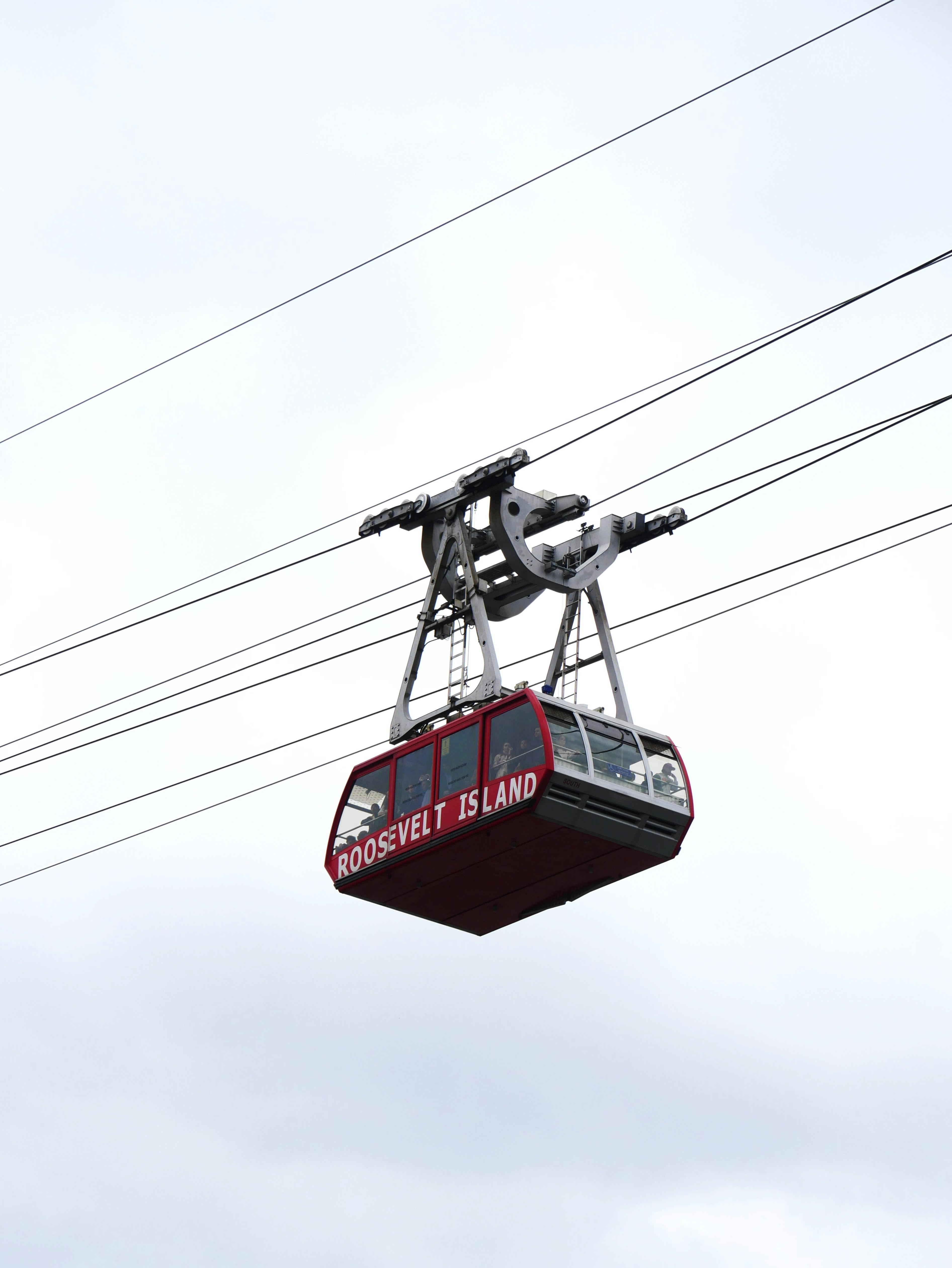 Roosevelt island tramway against a cloudy sky