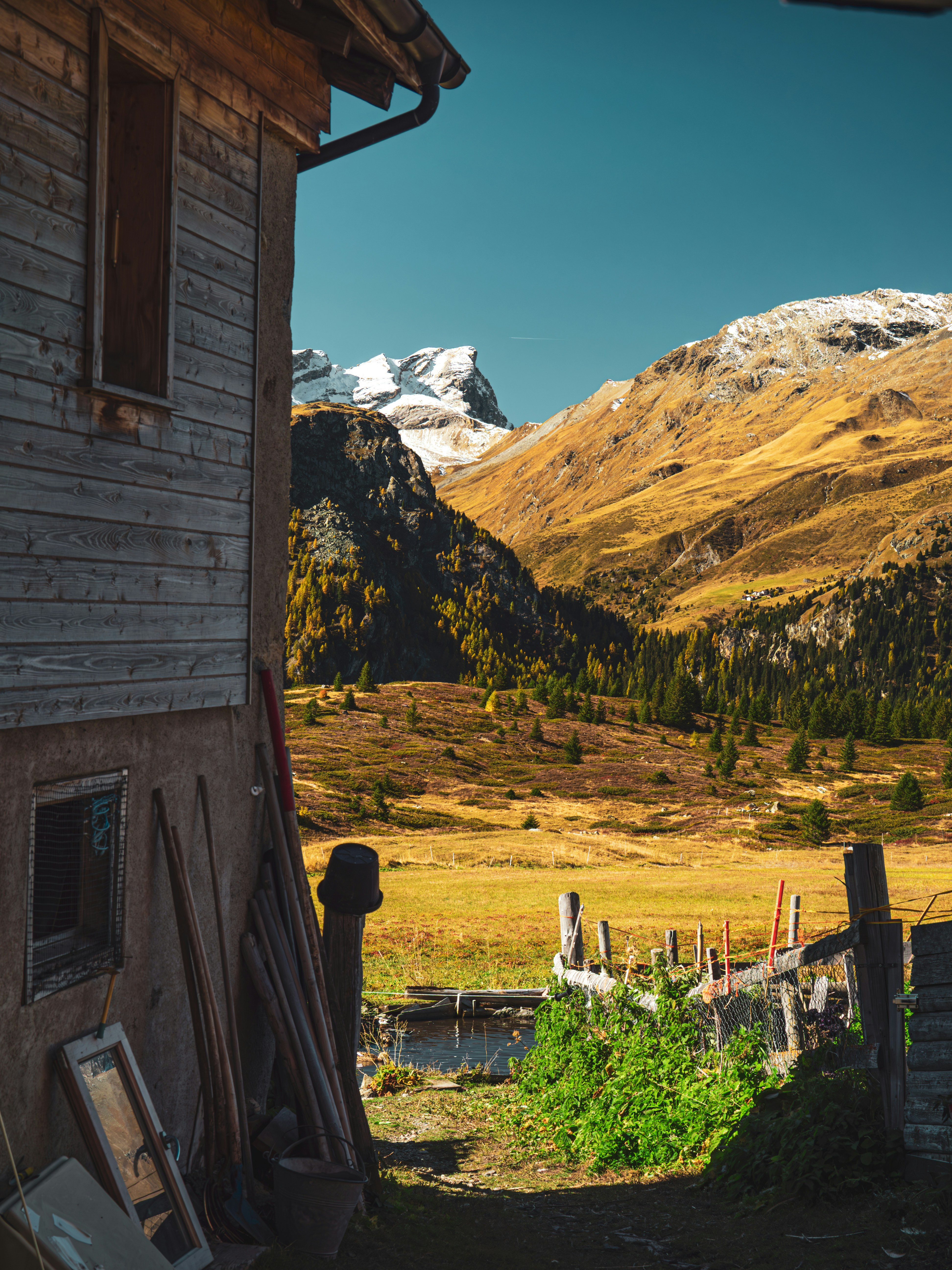 Alpine Light Framing a Weathered Farmstead