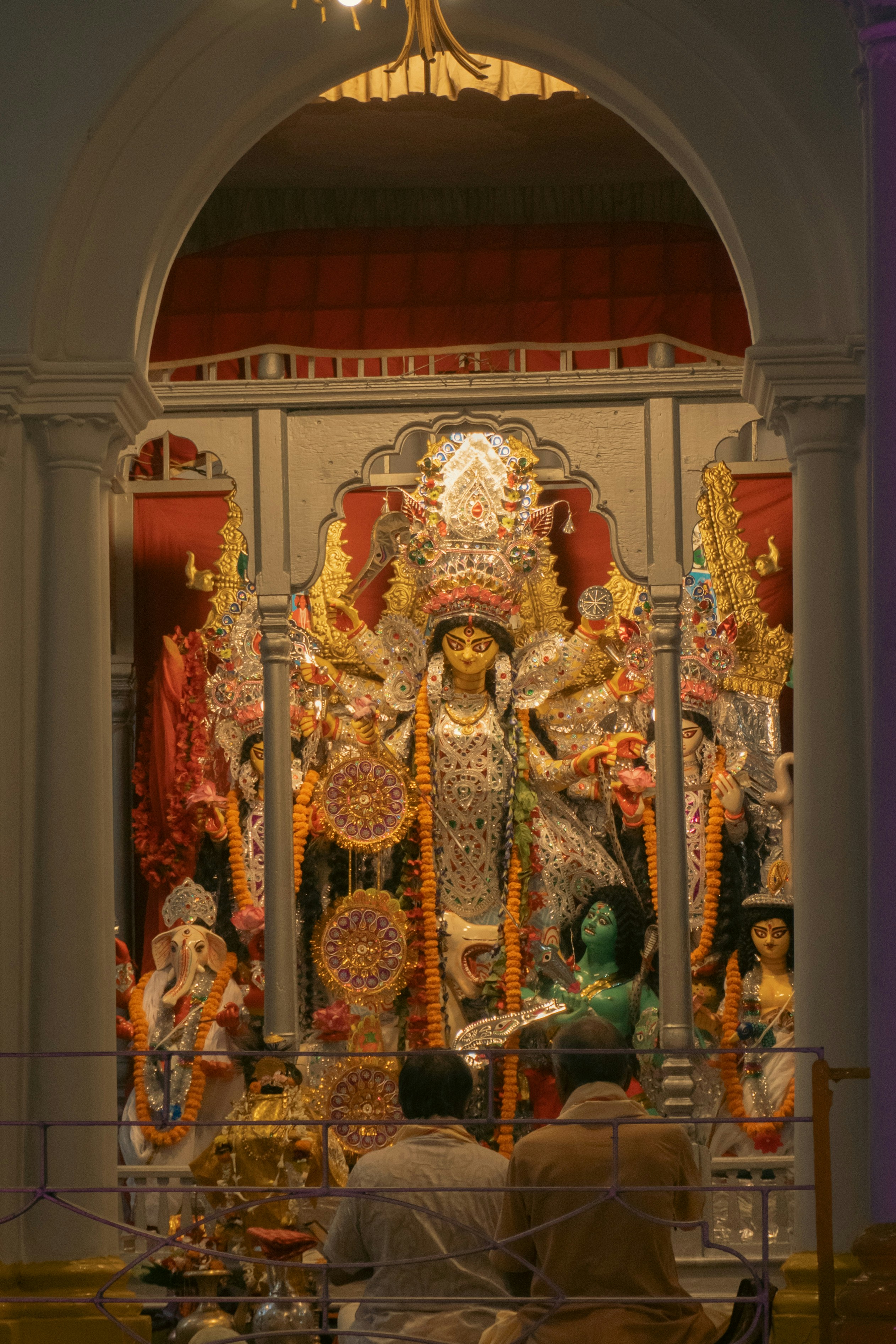Chhatu Babu Latu Babu Thakur Bari (Ramdulal Nibas) | Idol of durga maa adorned with flowers and ornaments