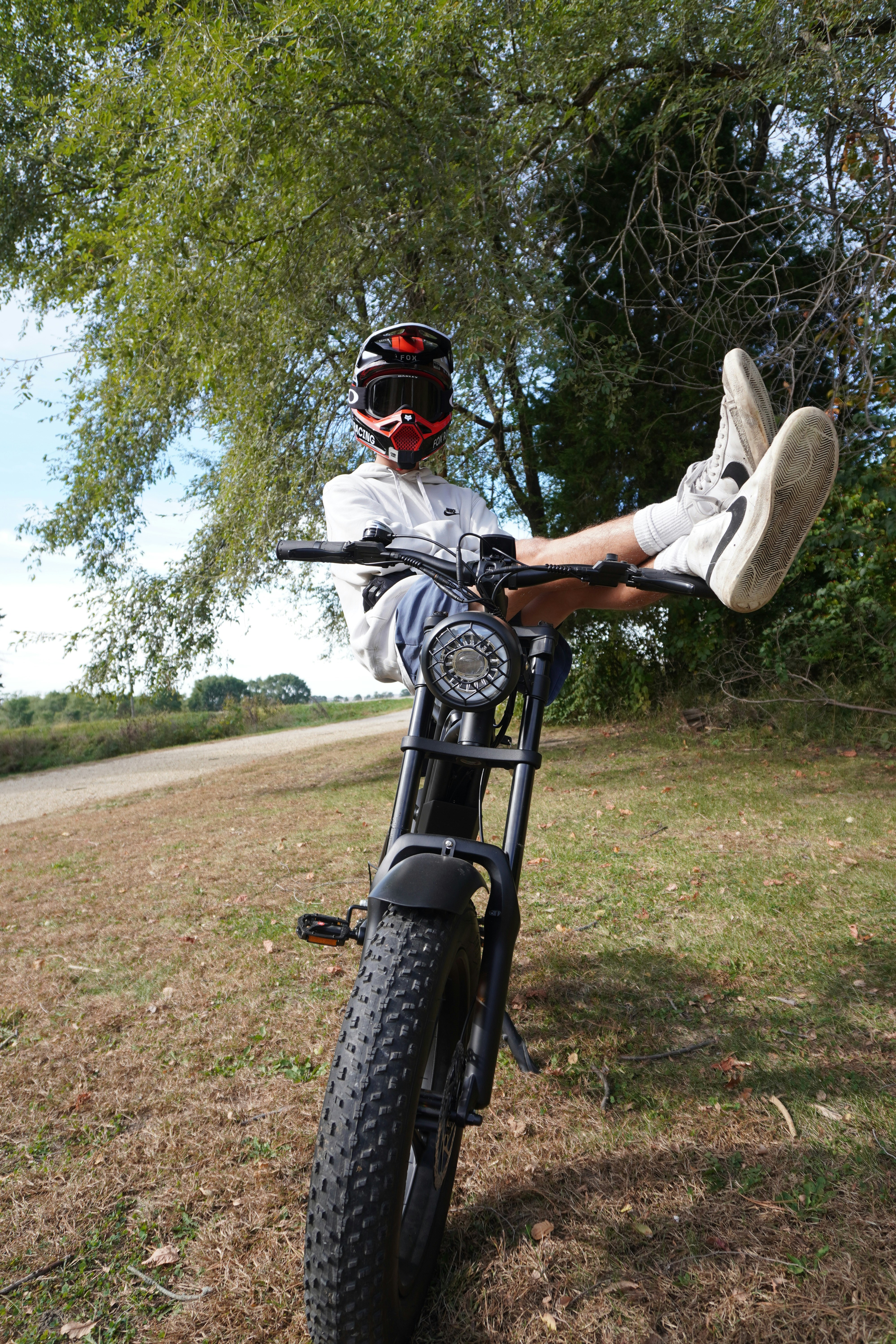 Rider's Playful Balance on Two Wheels