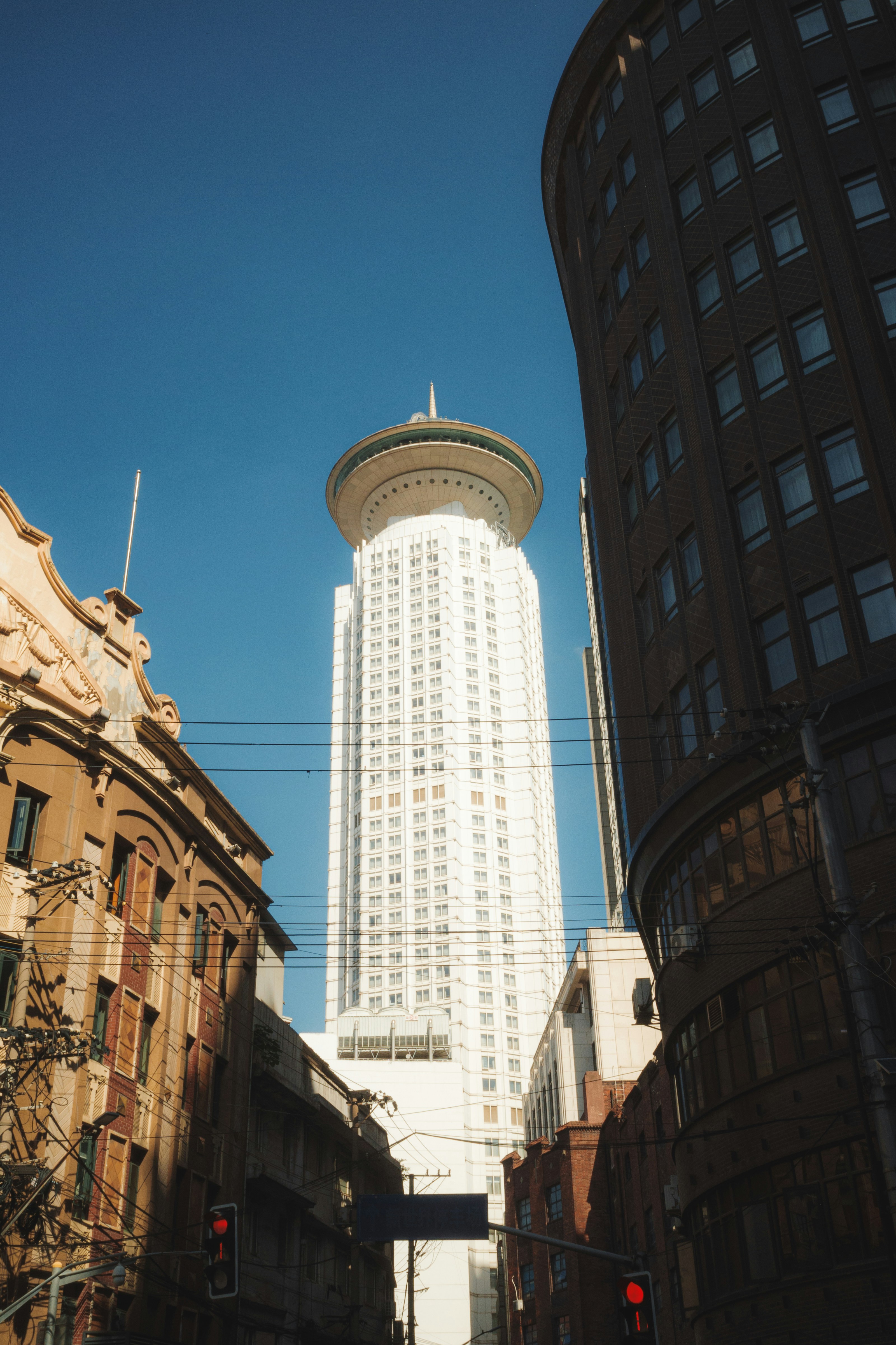 Urban Ascent: A Modern Marvel Amidst Historic Facades