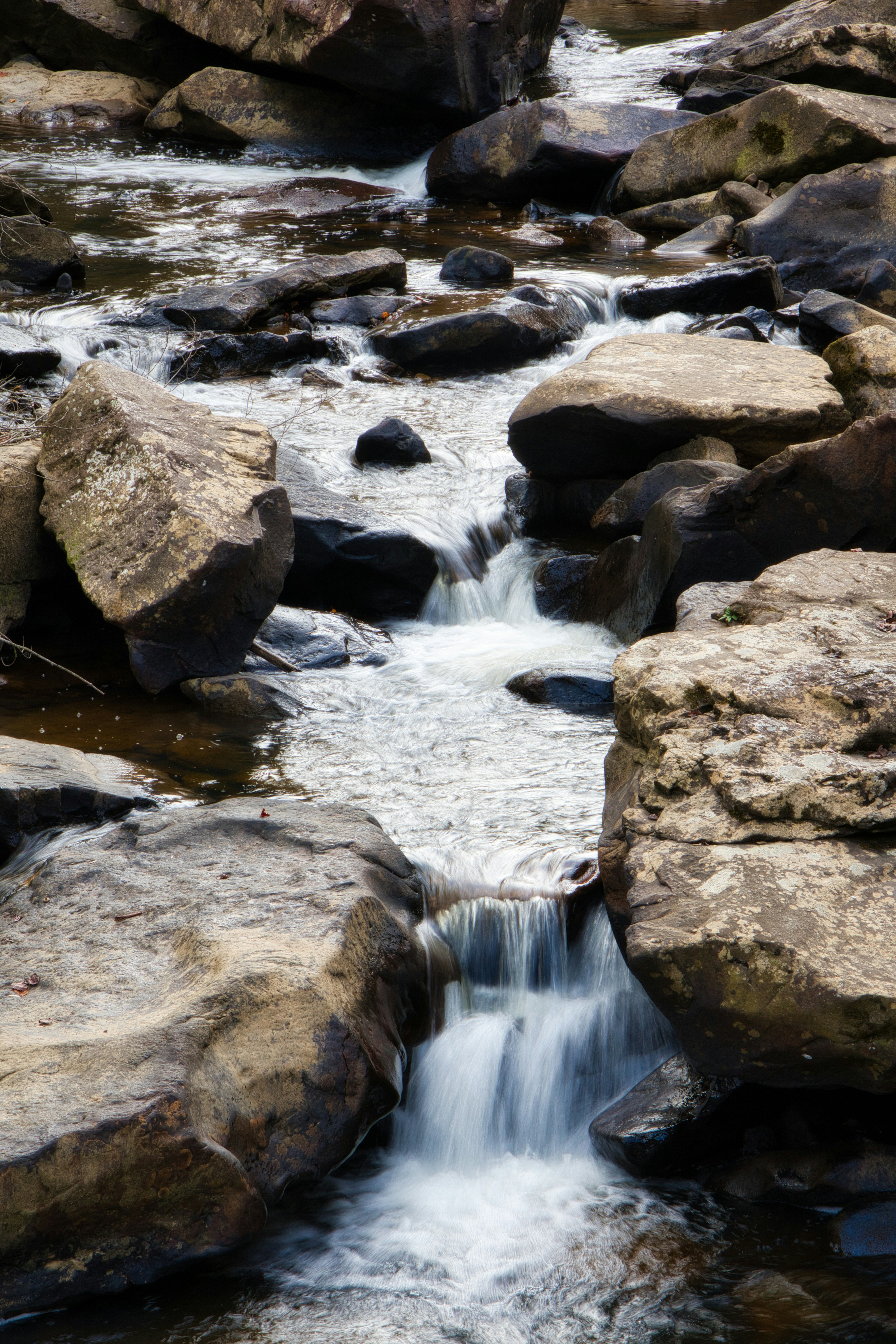 Water flowing over rocks in a stream.