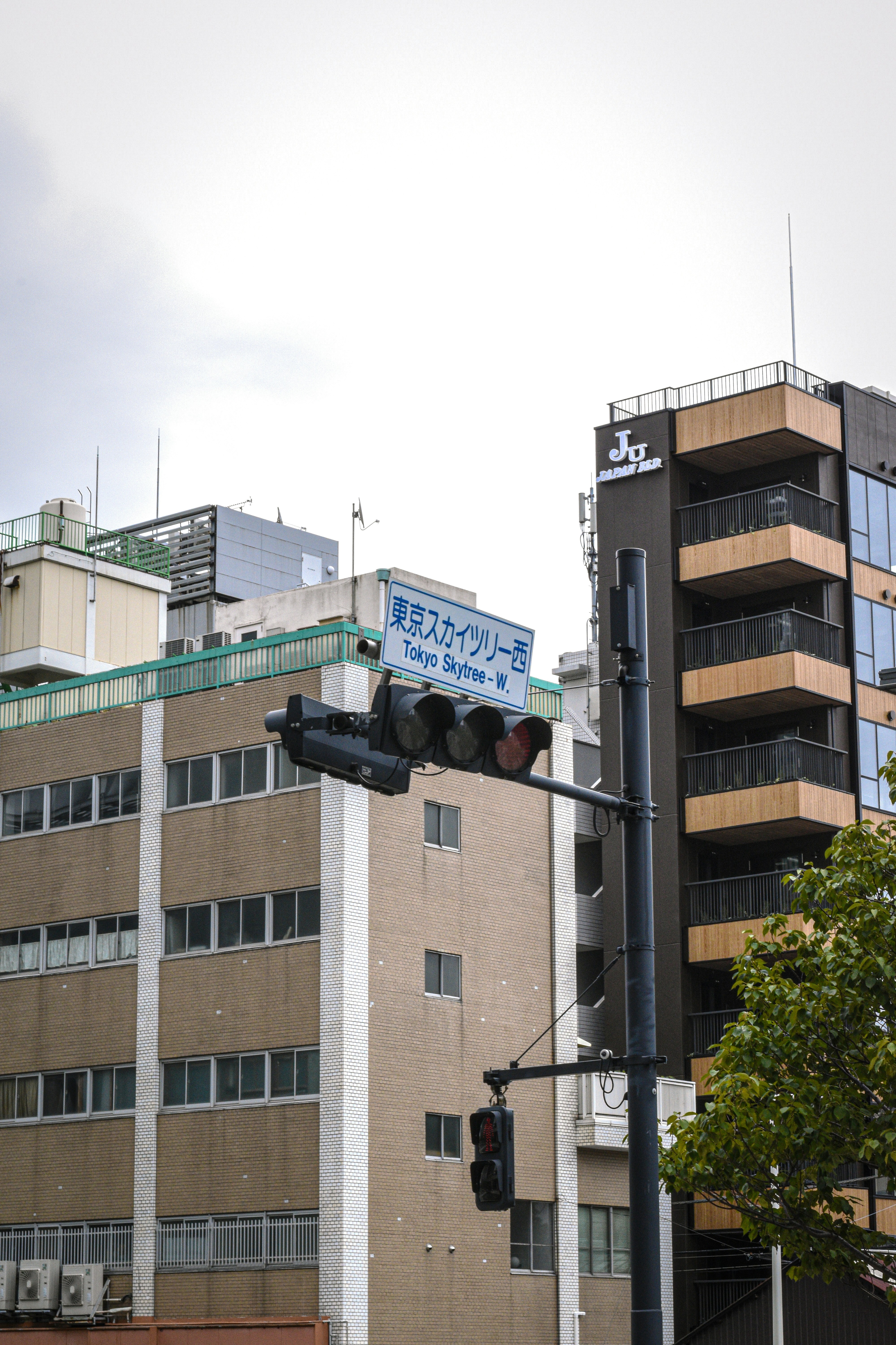 Traffic light and buildings in a city