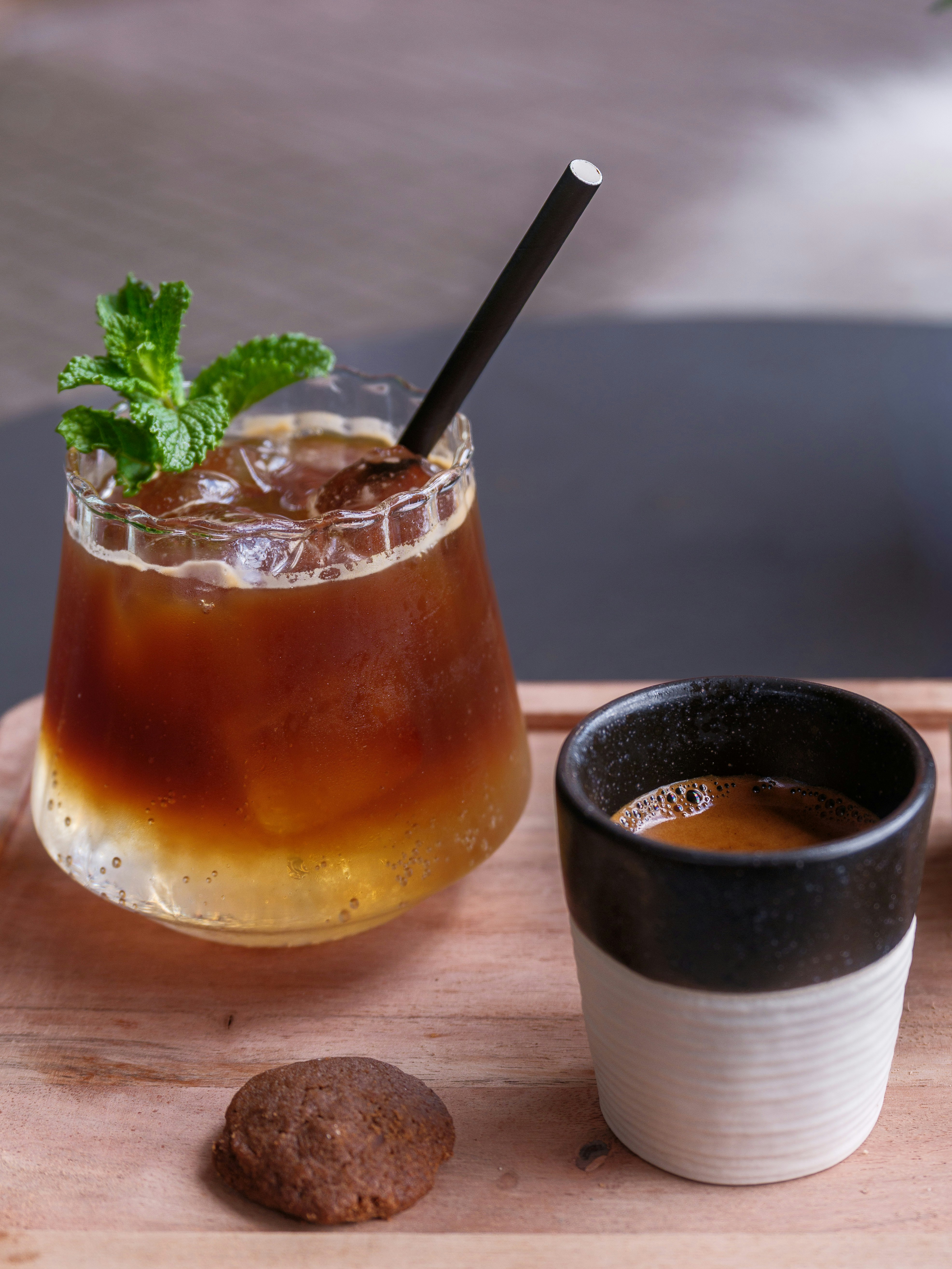 Different Coffee Styles presented on a wooden tray