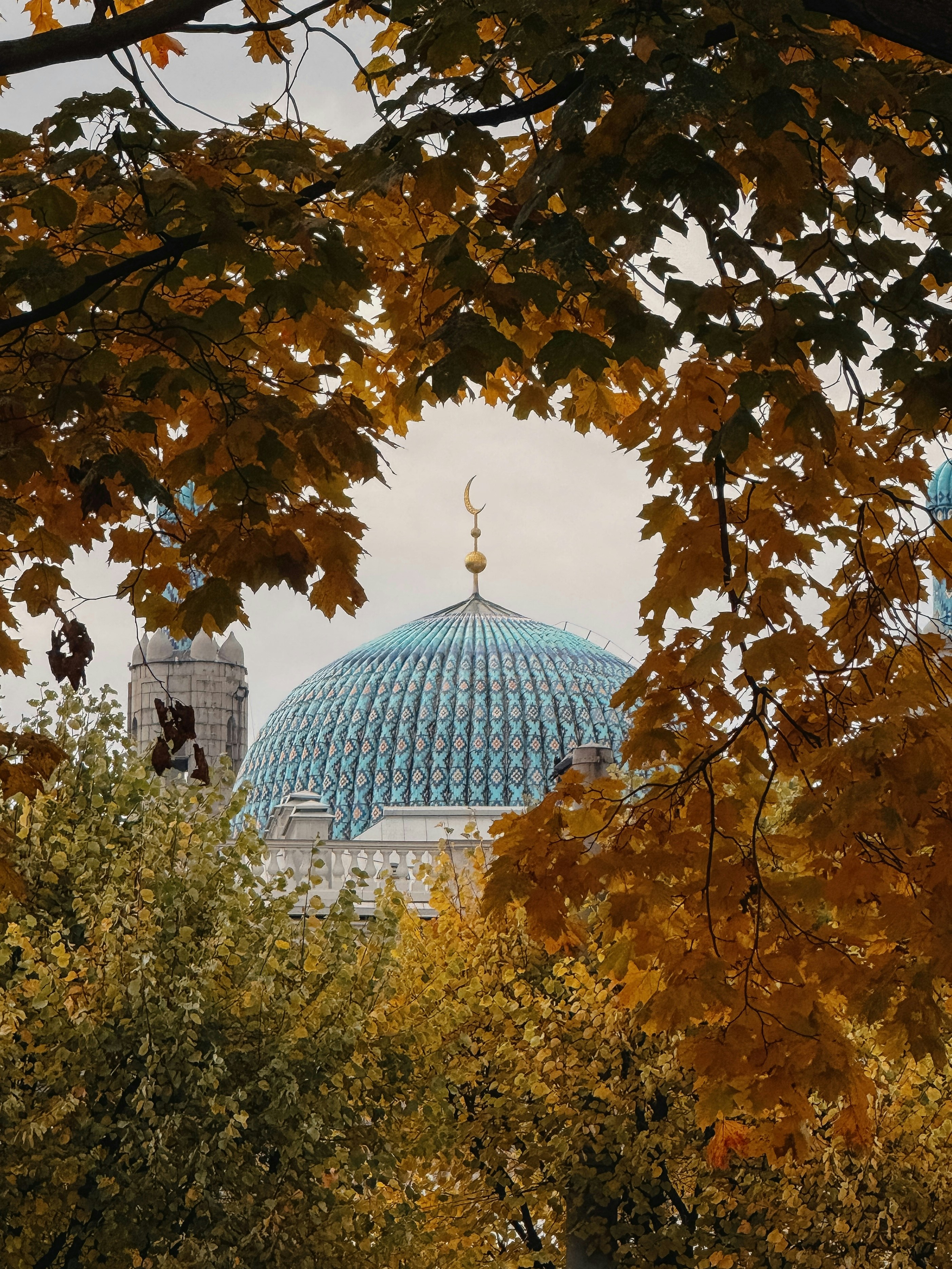 Autumn's Embrace Around a Majestic Dome