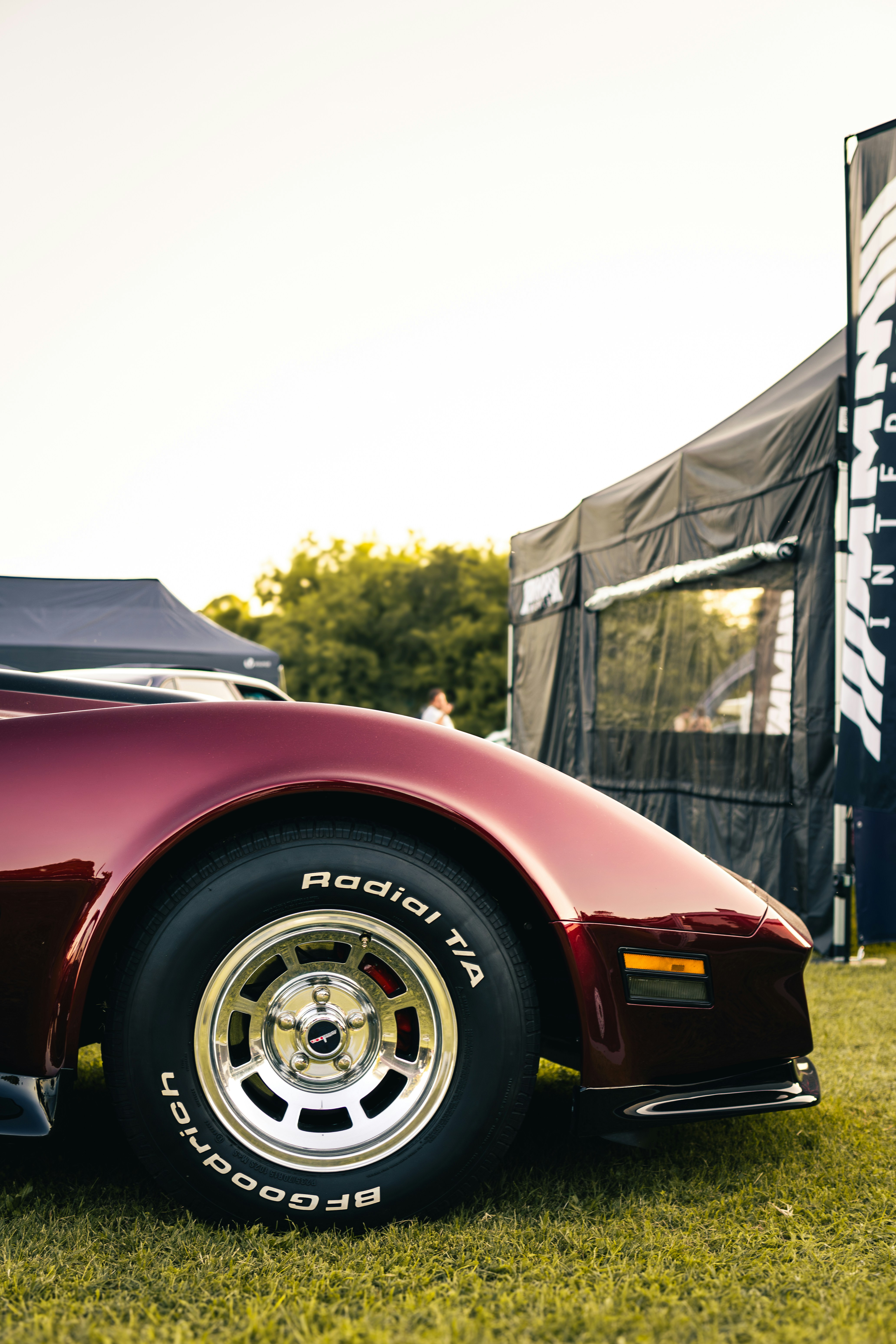 Low-angle Iron: The Burgundy Chevy Powerhouse at the Show