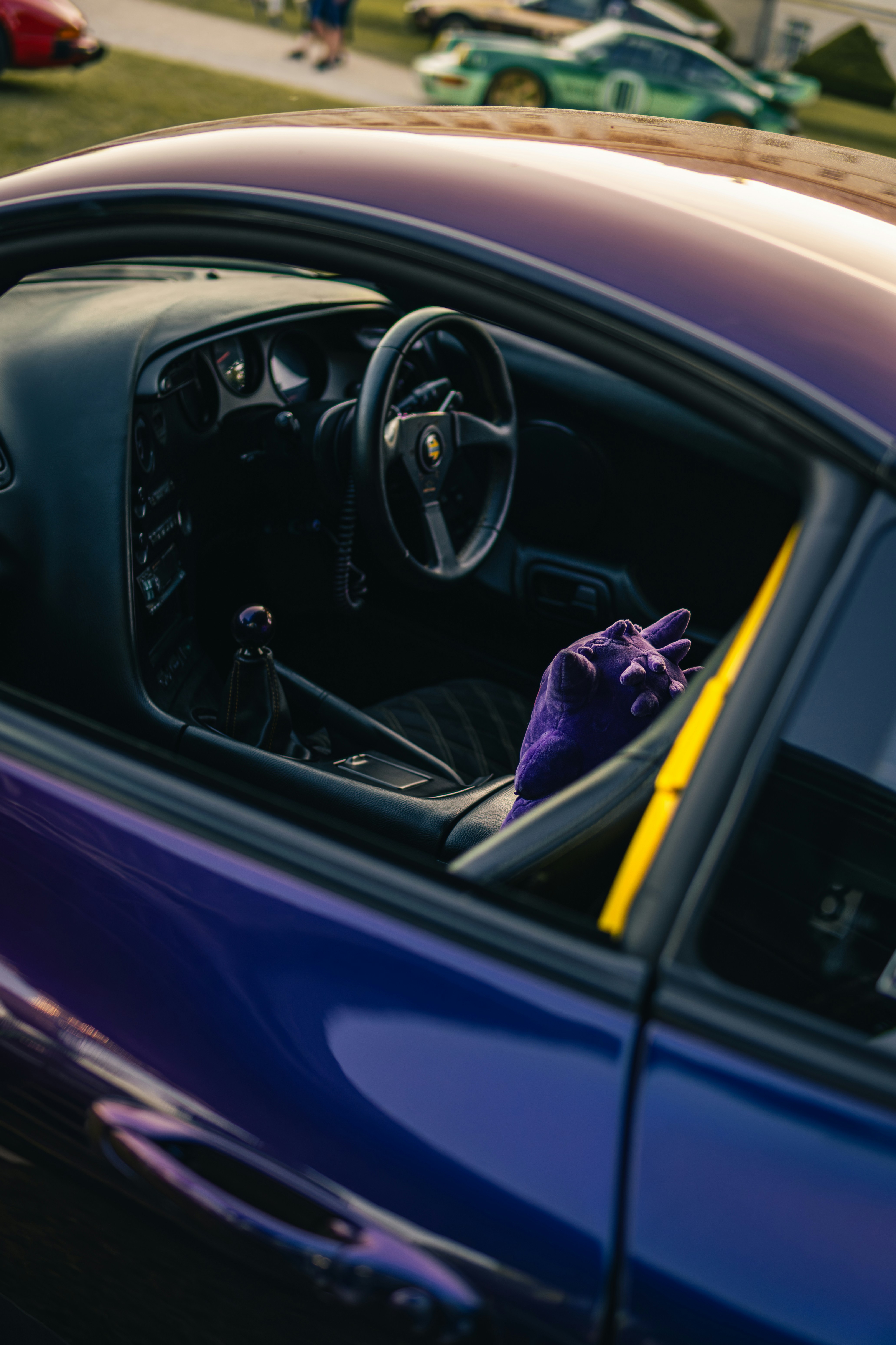 Purple racer cockpit: a vintage glow from the driver’s seat