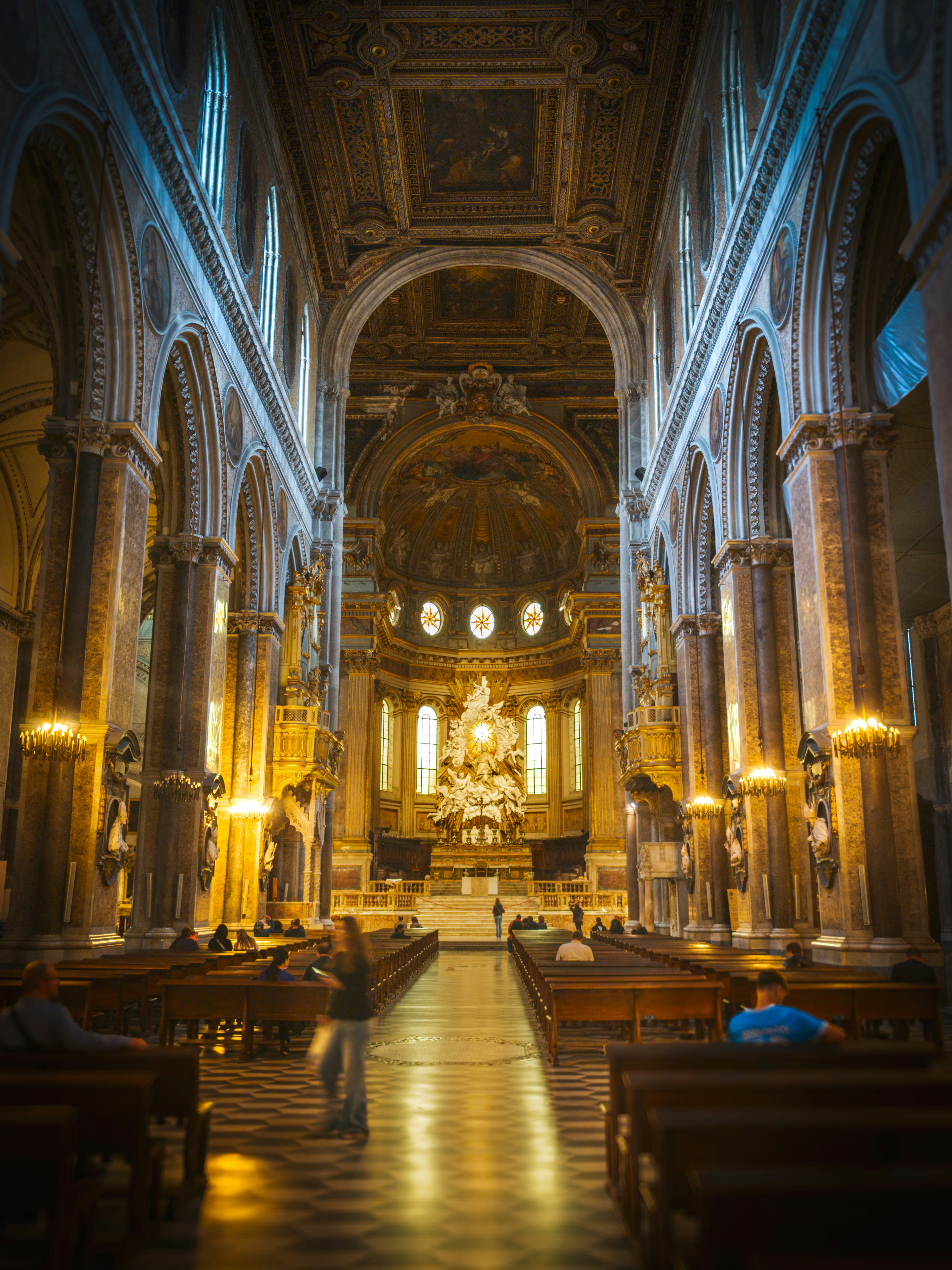 Interior of a grand cathedral with ornate architecture