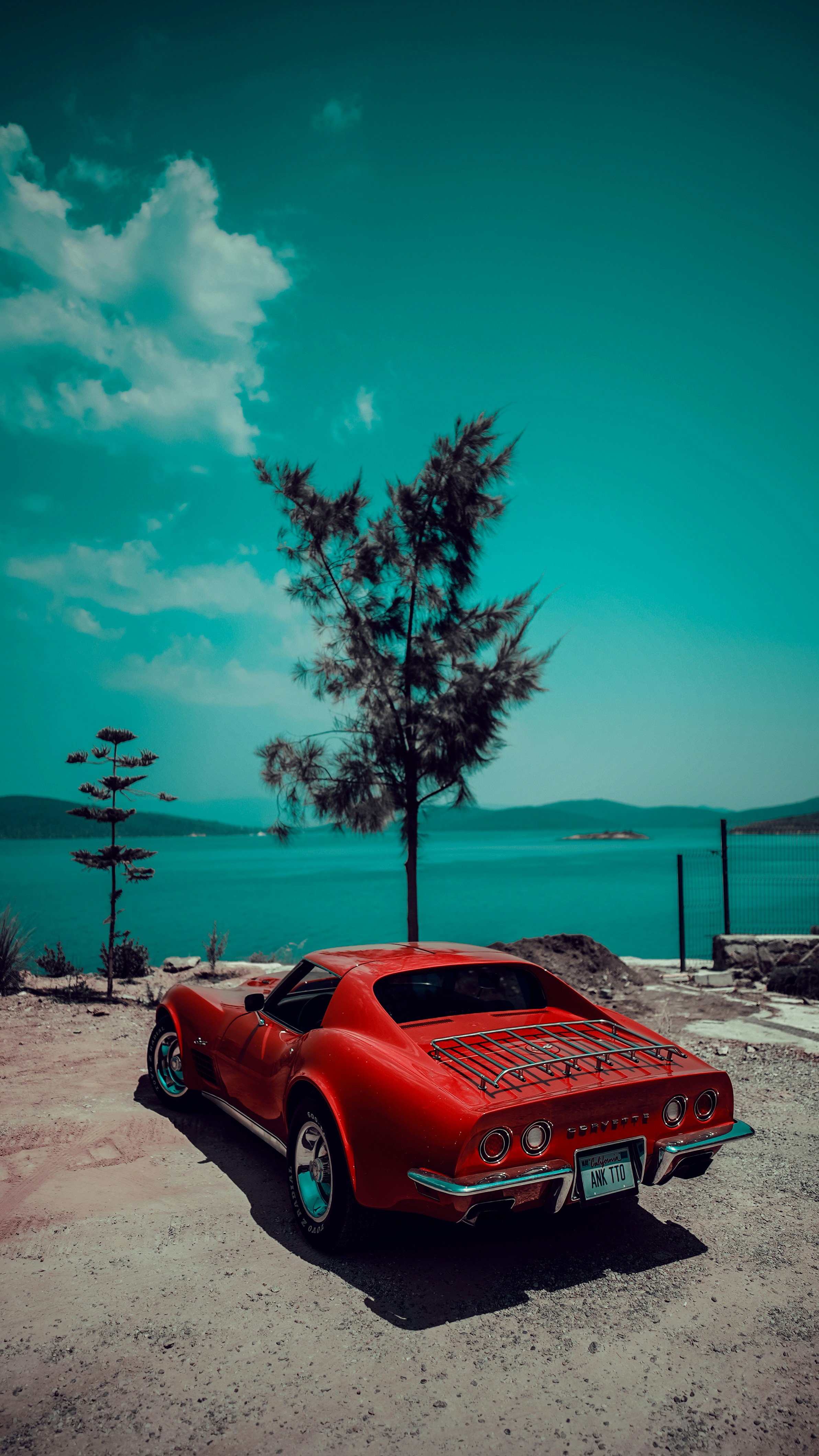 Chevrolet Corvette C3 | Red vintage car parked by the ocean